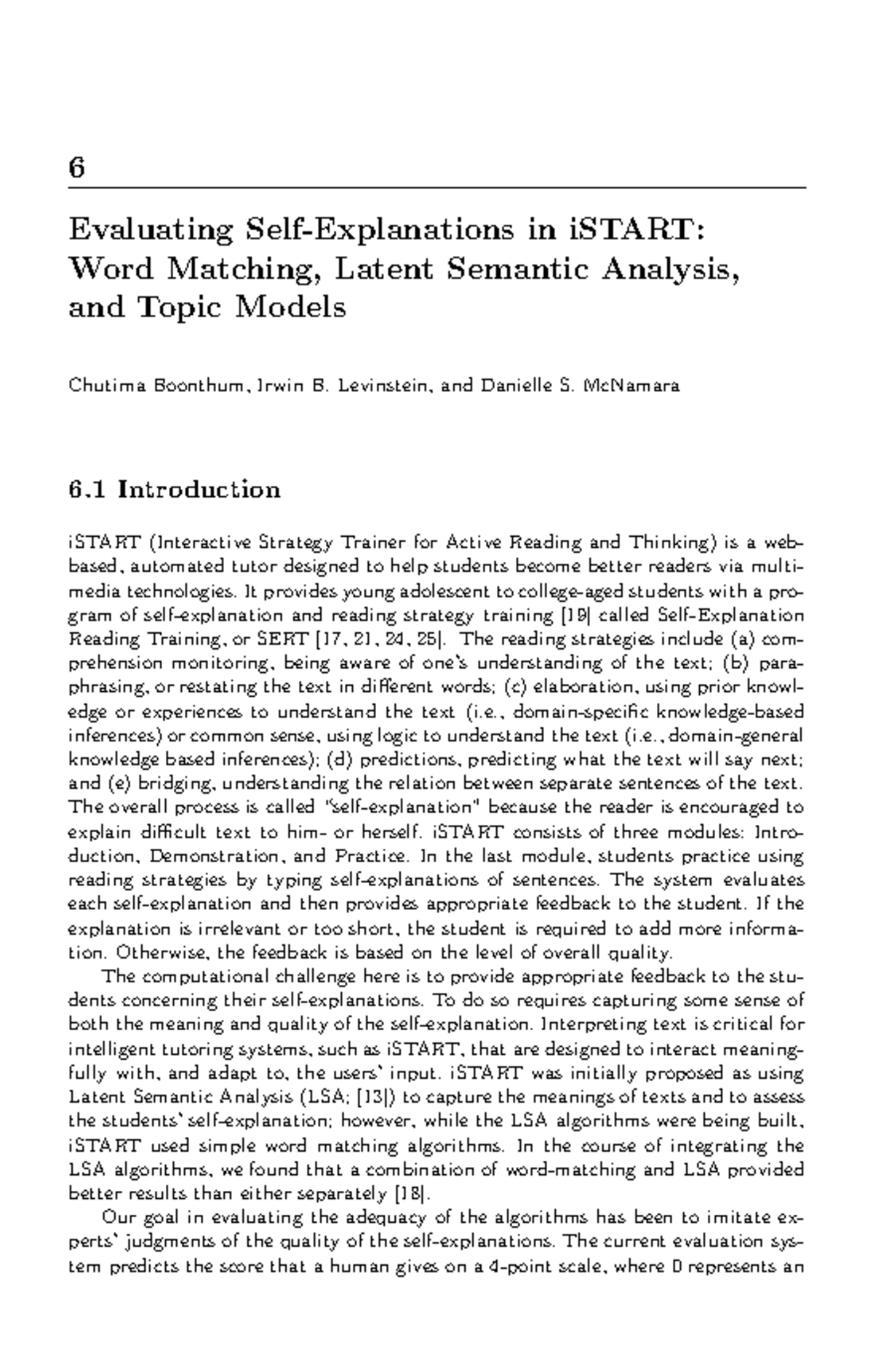 Mod4 nlp - Module 4 NLp textbook - 6 Evaluating Self-Explanations in iSTART: Word Matching ...