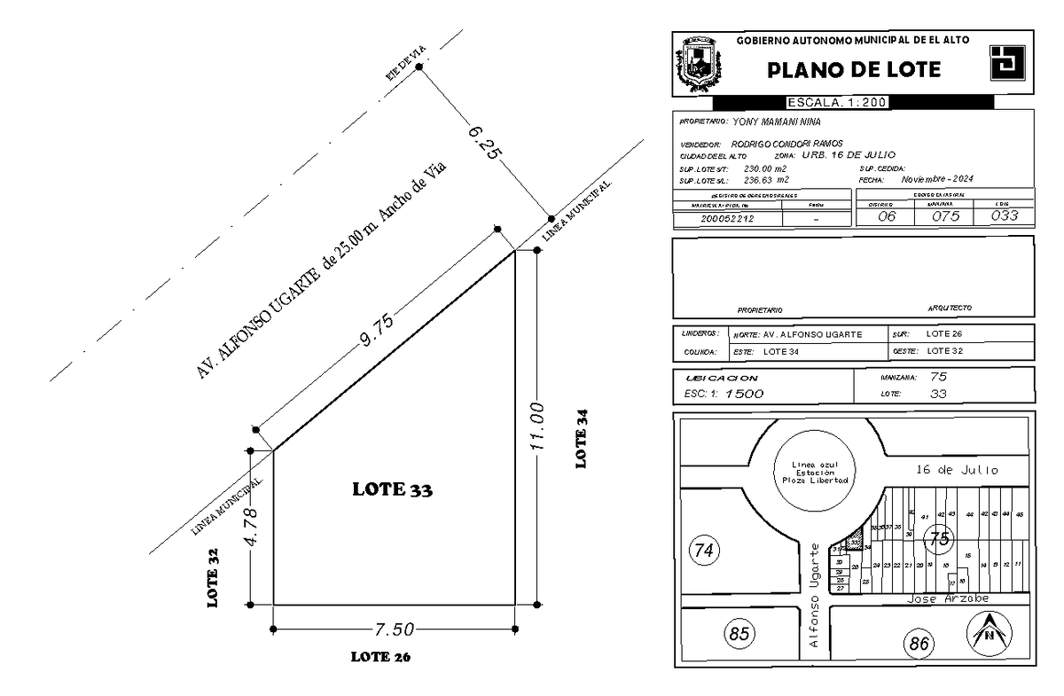 R - arq - 3375 1500 ZONA: SUP. LOTE s/L:SUP. LOTE s/T:CIUDAD DE EL ...