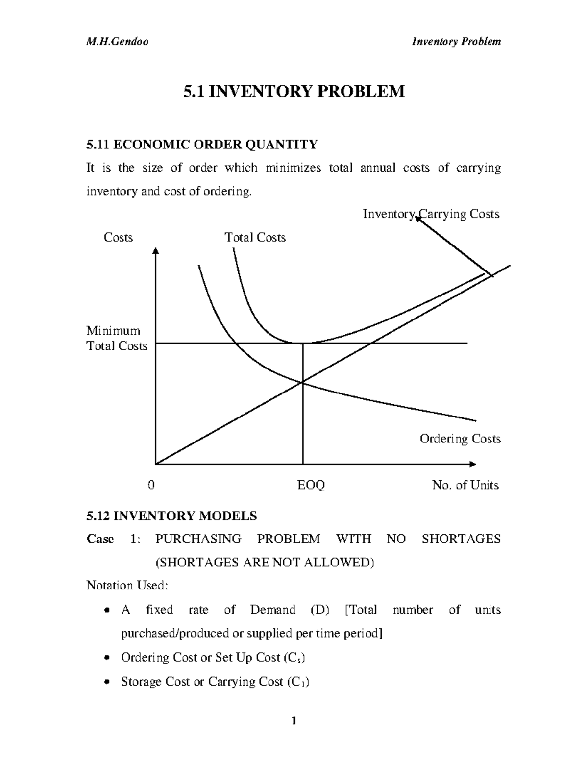 Chapter 5 - Inventory Problem - 5 INVENTORY PROBLEM 5 ECONOMIC ORDER ...