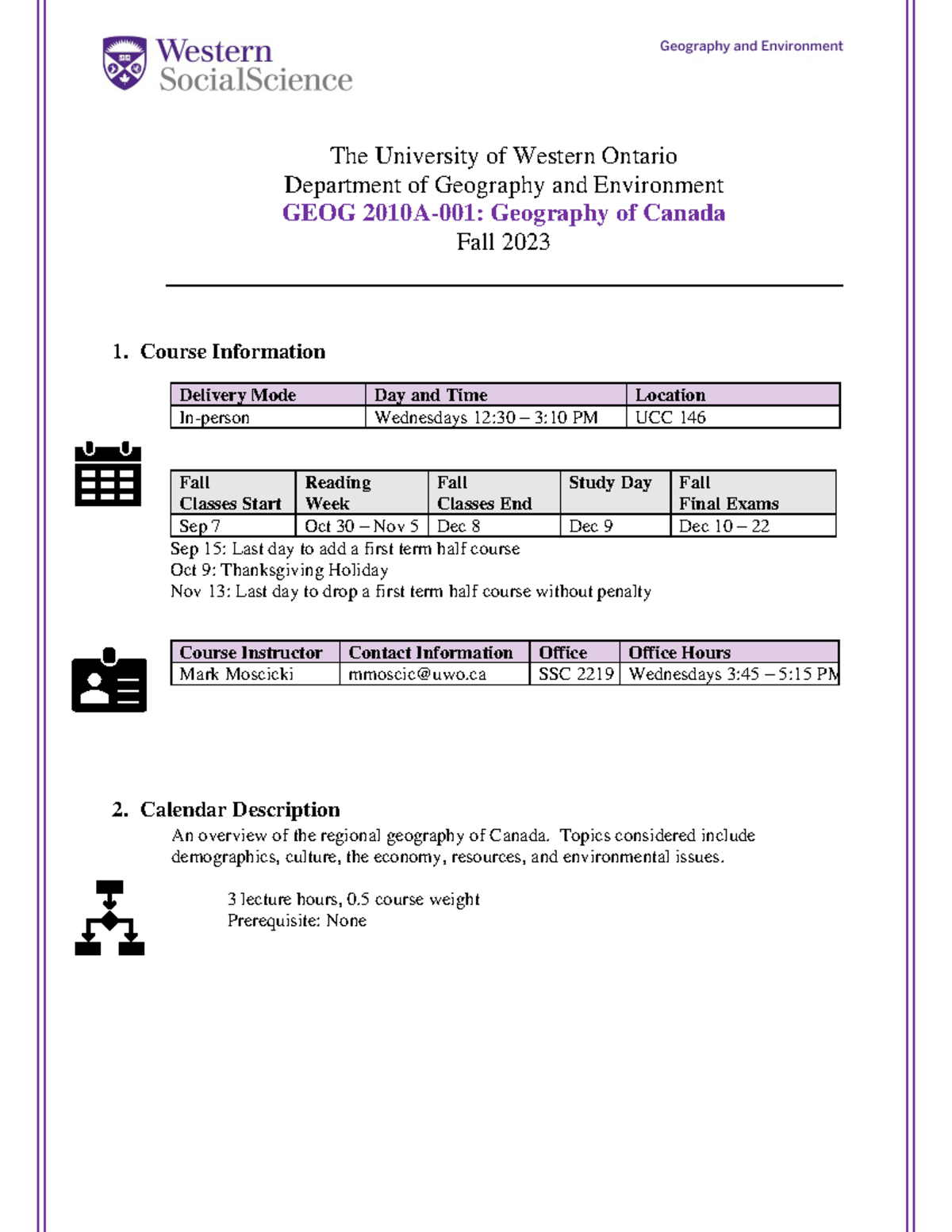 GEOG 2010 A-001 Course Outline - The University of Western Ontario ...