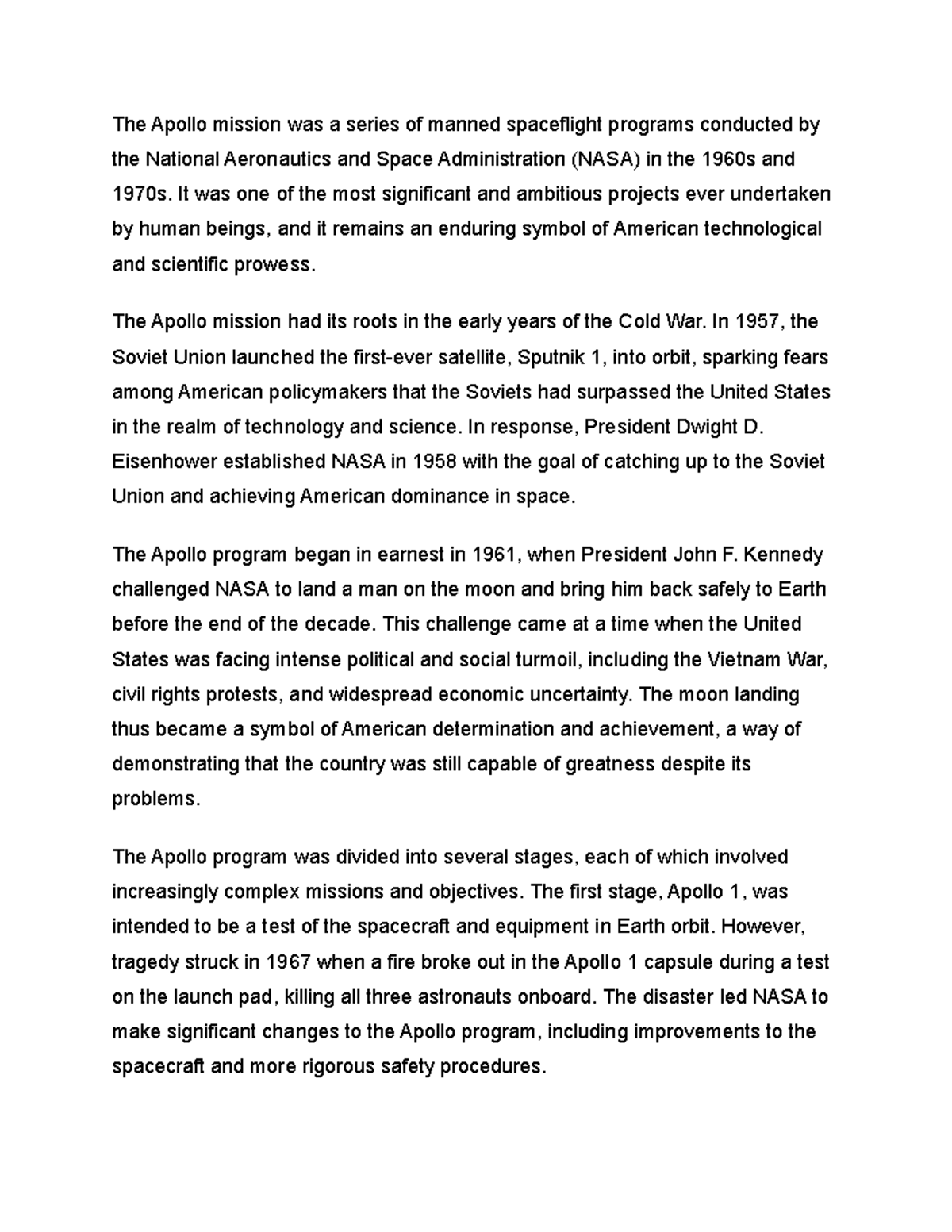 Studoc-3 - Class notes - The Apollo mission was a series of manned ...