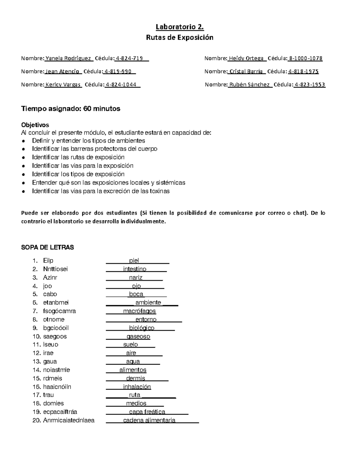 Laboratorio 3 - Rutas de exposición - Laboratorio 2. Rutas de ...