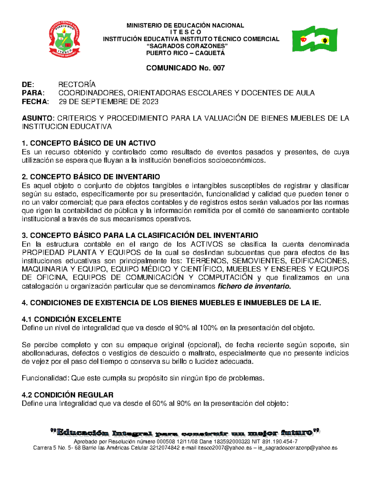 Comunicado 07 Reglamento Inventario Itesco 2023 - I T E S C O ...