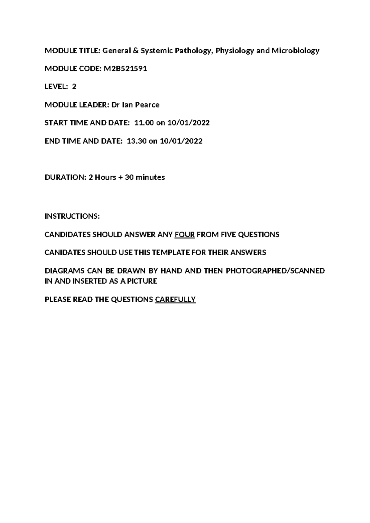 Exam Answer Booklet Gen & Sys Path Jan 2022 - Tagged - MODULE TITLE: General & Systemic - Studocu