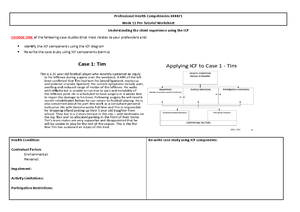 Tutorial 10 student worksheet - 400871 Professional Health Competencies ...