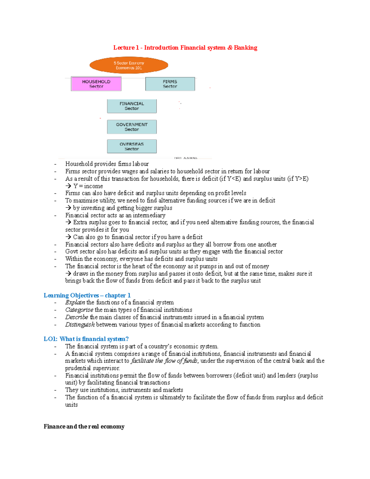 Lecture 1: Intro to banking - Lecture 1 - Introduction Financial system ...