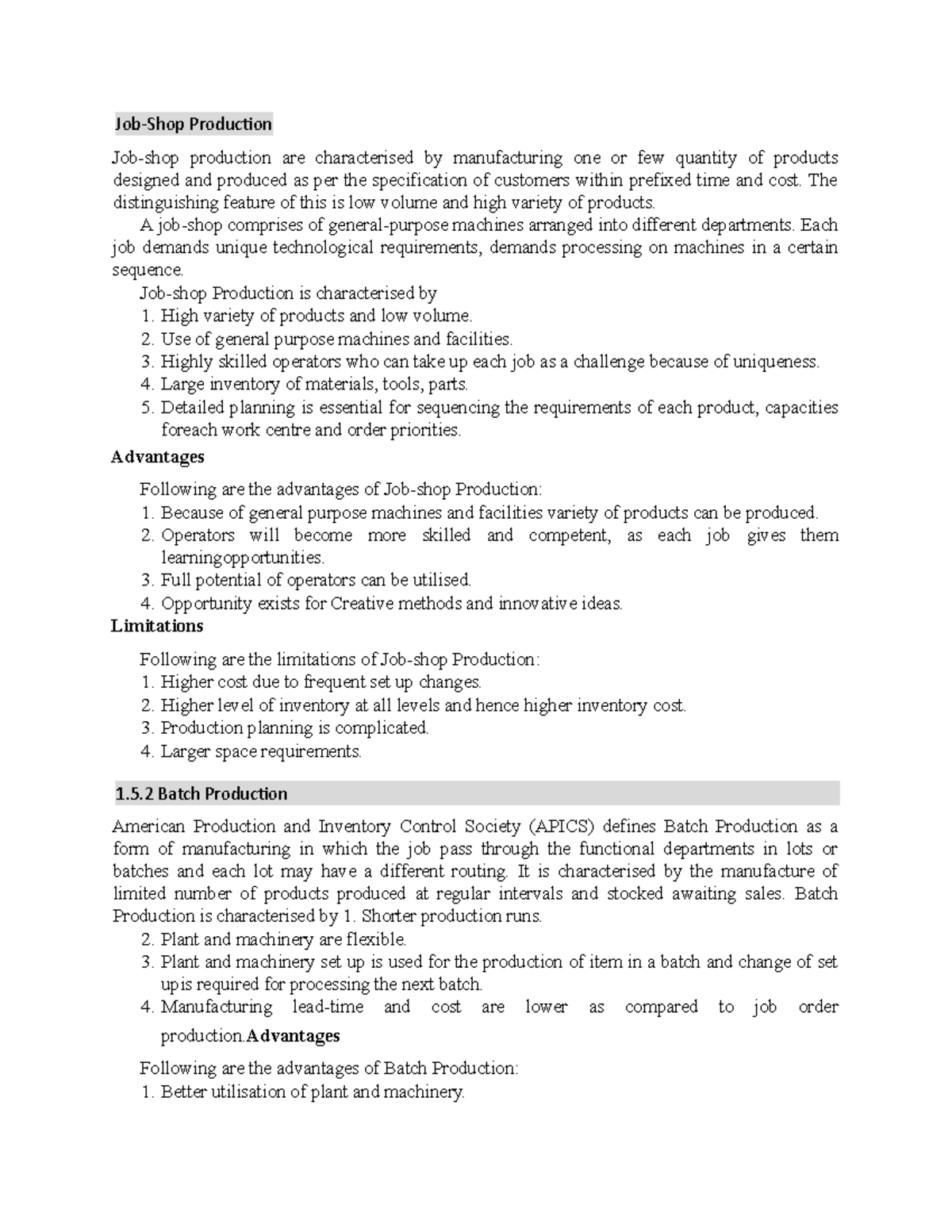 Job-Shop Production - Job-Shop Production Job-shop production are ...