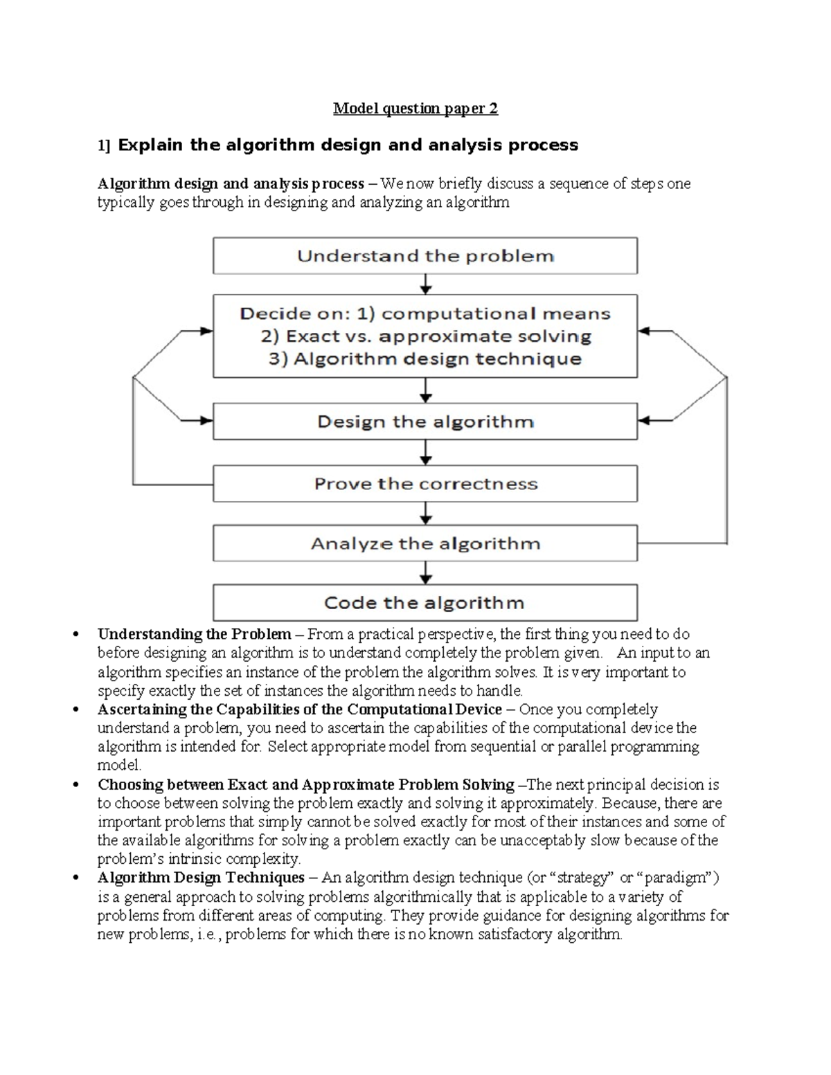 DAA model qp 2 - important question - Model question paper 2 1] Explain the algorithm design and ...