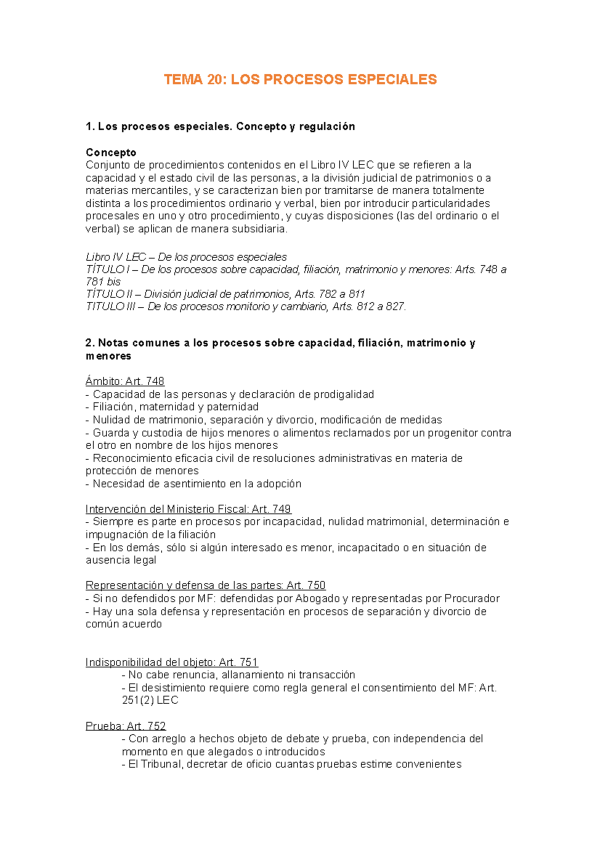 TEMA 20 procesal - Tema 20 - TEMA 20: LOS PROCESOS ESPECIALES Los ...