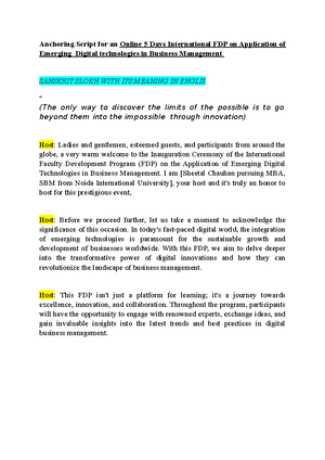 FDP Welcome Speech - Work to do - FDP Welcome Speech Esteemed guests ...