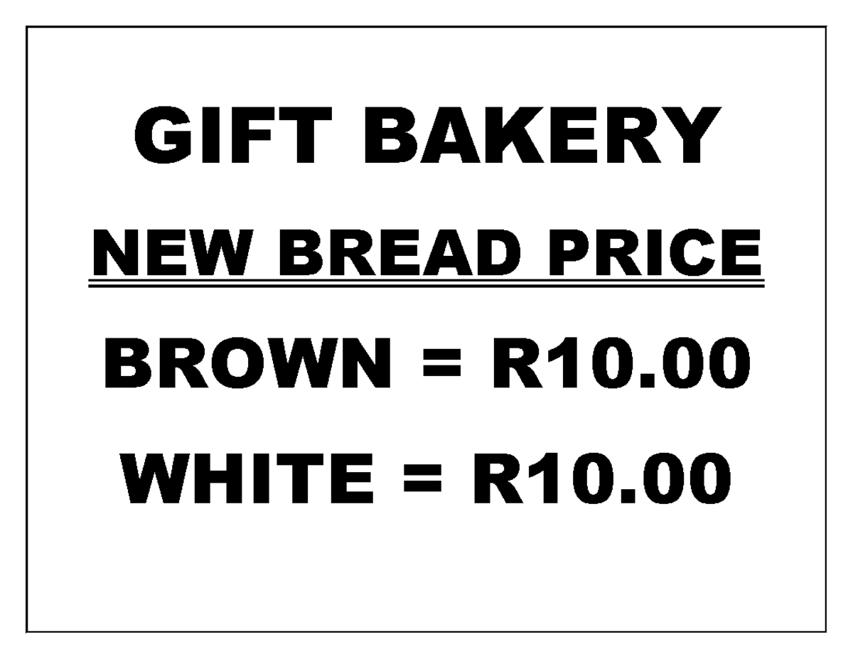 GIFT Bakery - Agricultural Sciences - GIFT BAKERY NEW BREAD PRICE BROWN ...