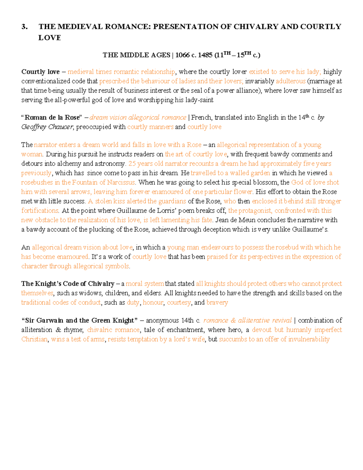 Topic 3 for the BA - 3. THE MEDIEVAL ROMANCE: PRESENTATION OF CHIVALRY ...