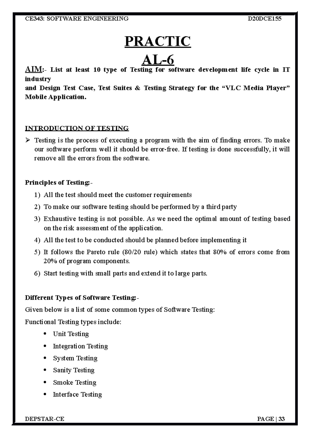 D20DCE155 SE P6-P10 - xfbfhdgmf,f - AIM:- List at least 10 type of ...