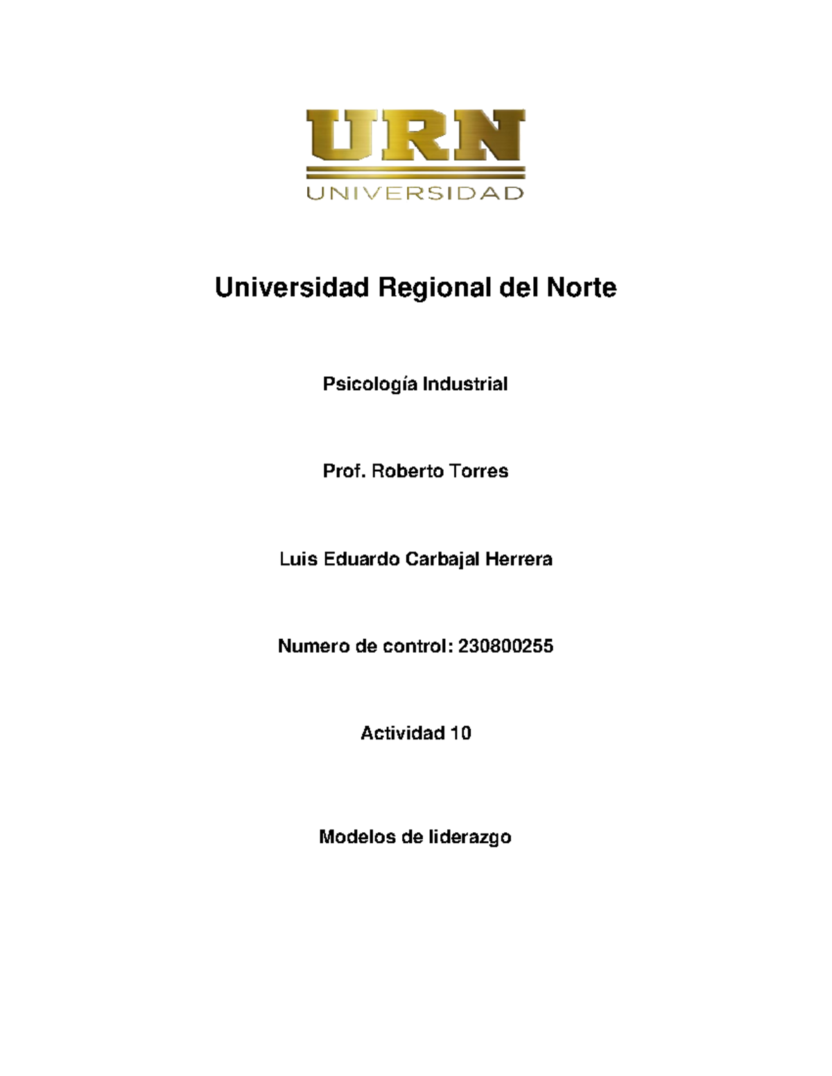 Actividad 10 Modelos De Liderazgo Universidad Regional Del Norte