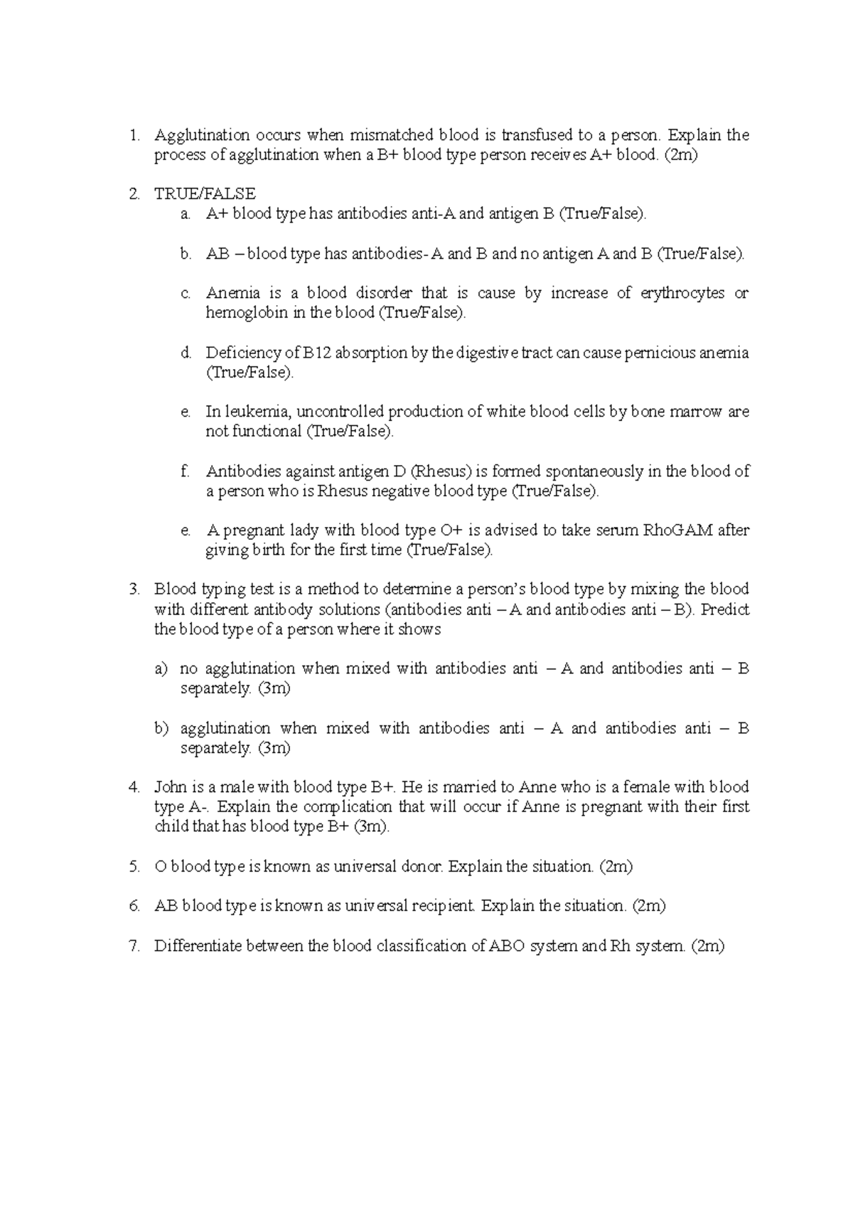 Tutorial Chapter 1 Blood - Agglutination occurs when mismatched blood ...