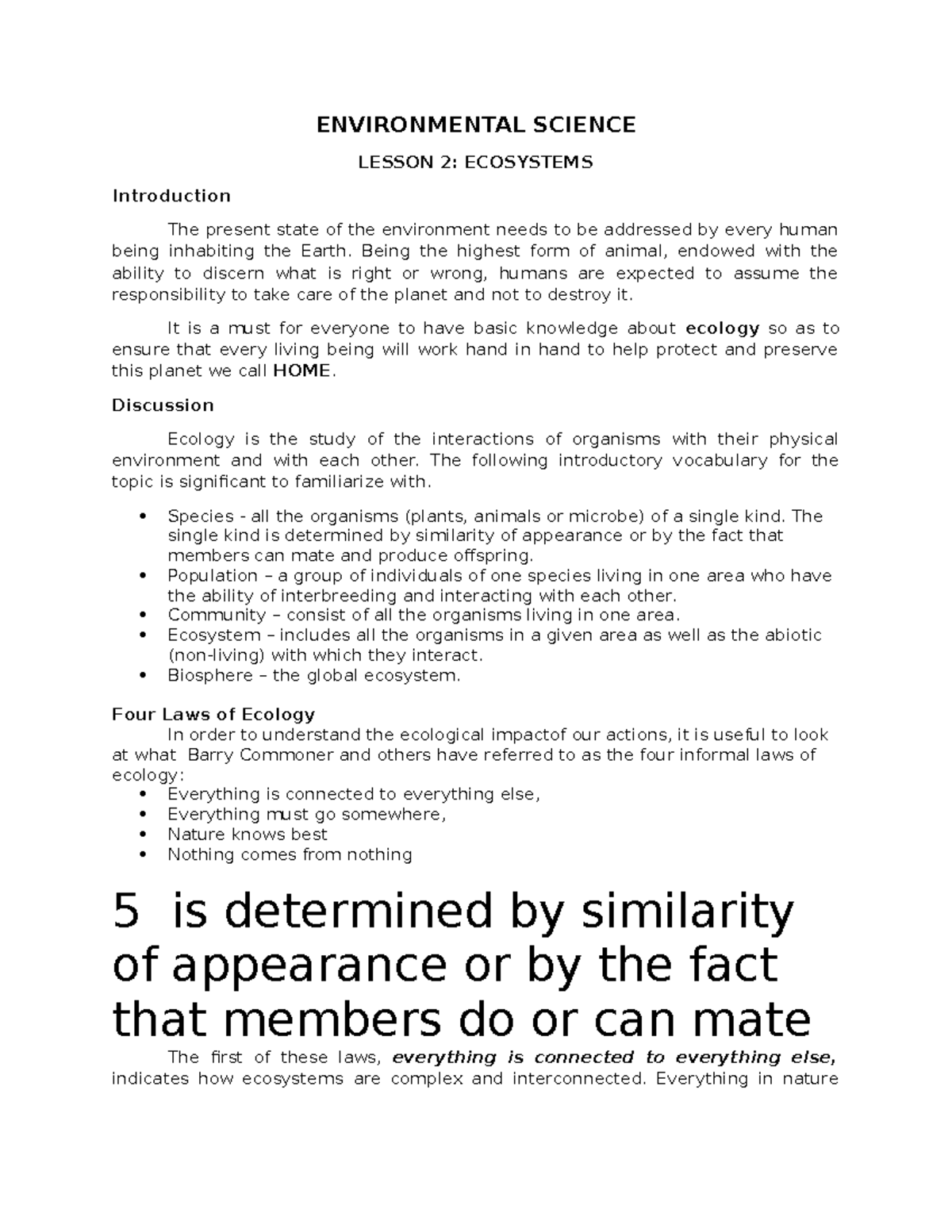 Environmental Science module 1 lesson 2 - ENVIRONMENTAL SCIENCE LESSON ...