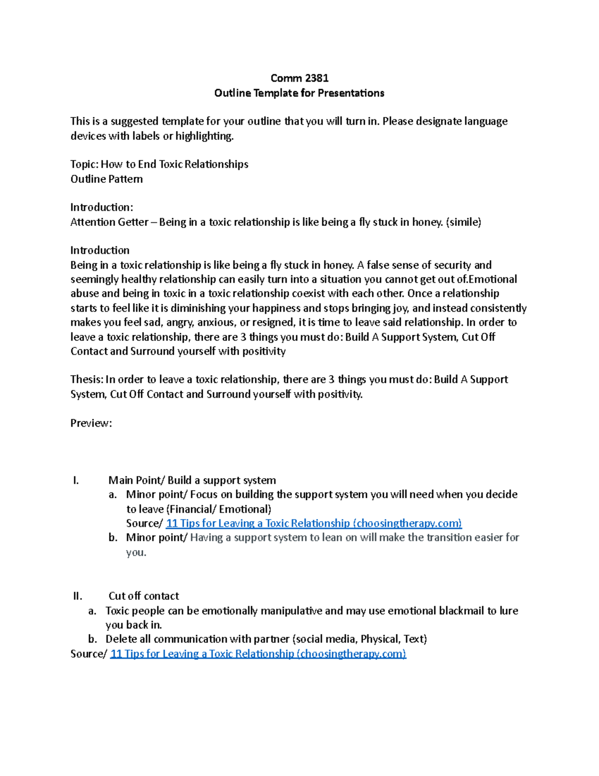 Comm 2381 Outline Template 1 - Please designate language devices with ...