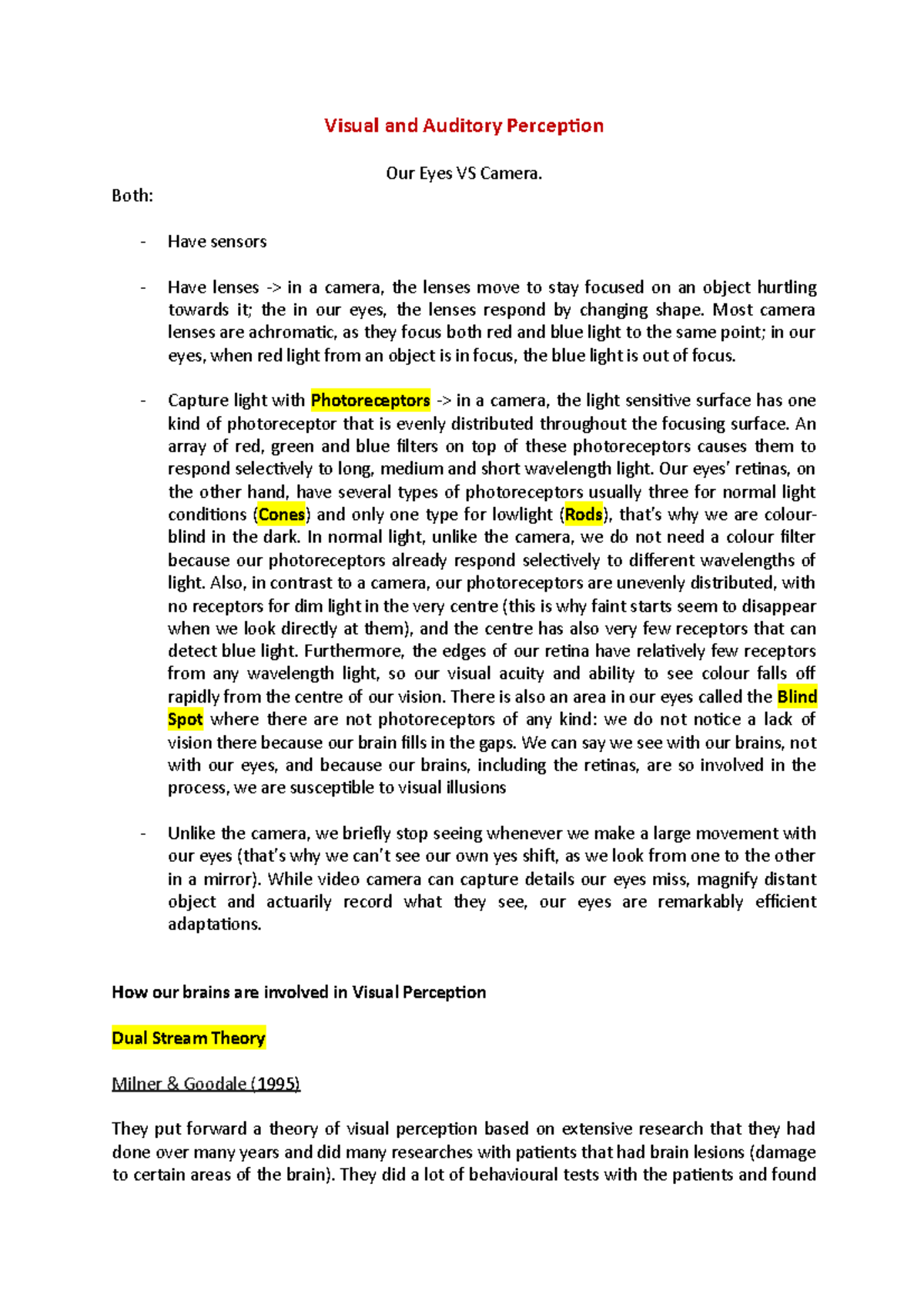 Cognition - Lecture 6 - Visual and Auditory Perception - Visual and ...