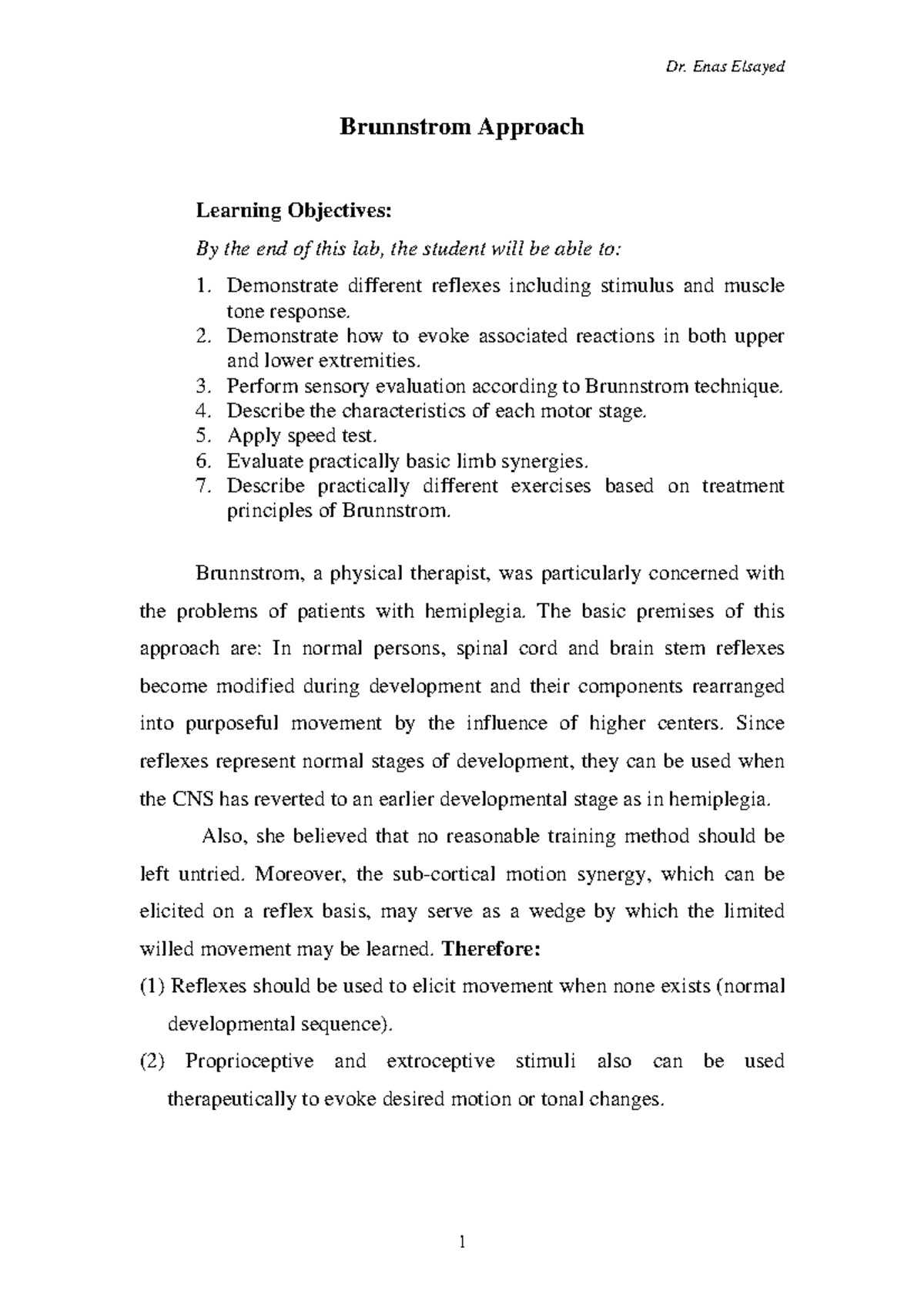 Brunstromm Approach - nice - Brunnstrom Approach Learning Objectives ...