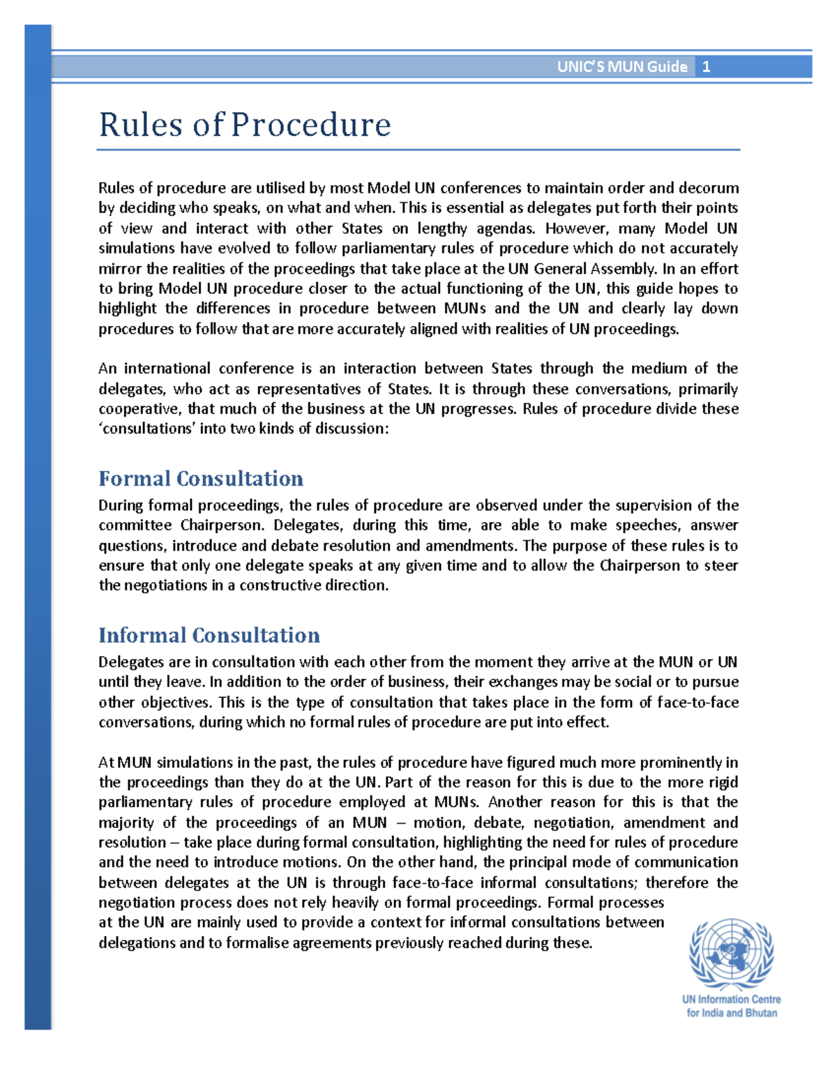 Debating guides - UNIC’S MUN Guide 1 Rules of Procedure Rules of ...