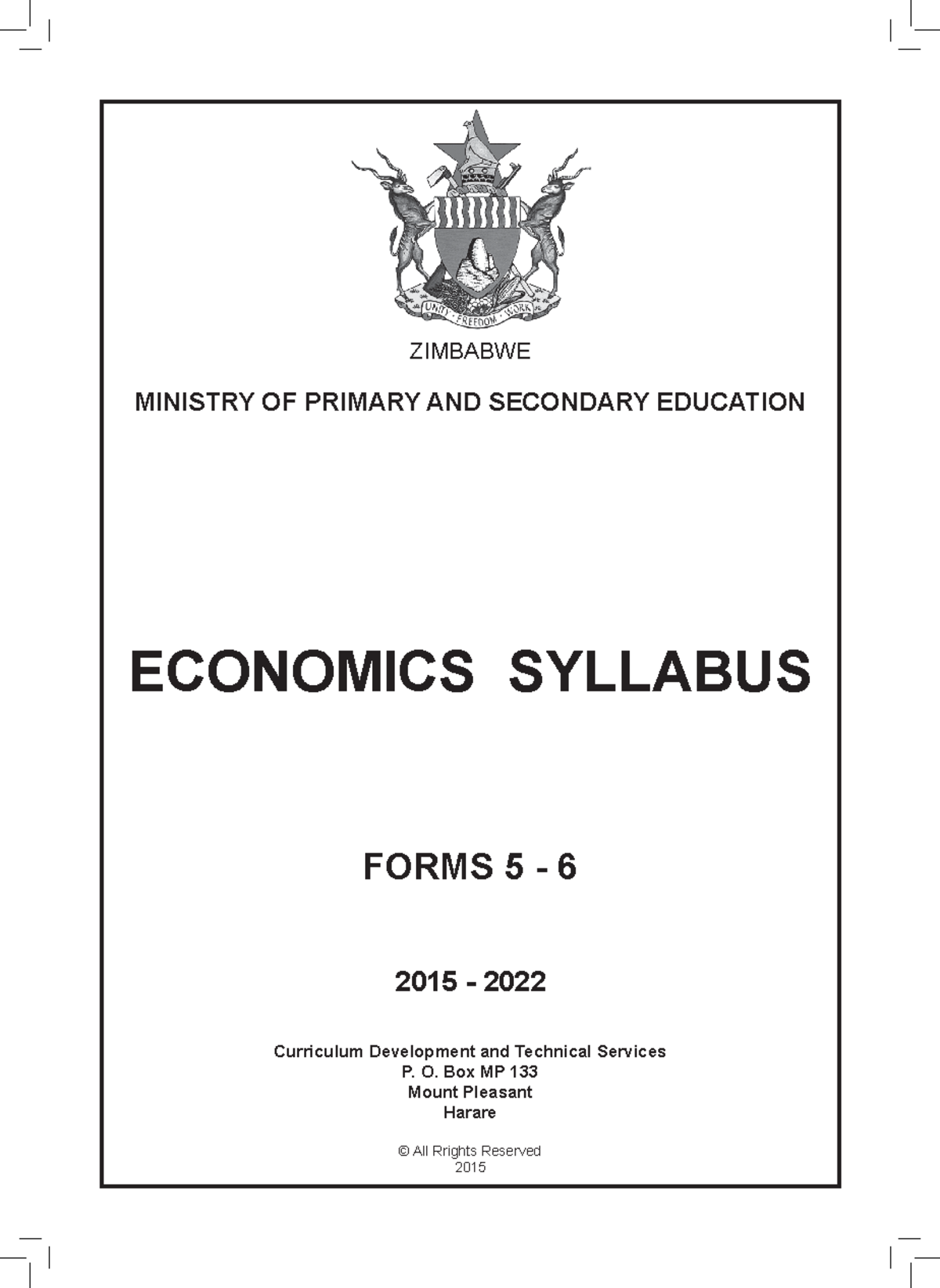 Economics - see documents for your perusal - ZIMBABWE MINISTRY OF ...