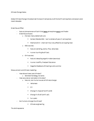 Climate Change Notes - Climate Change Notes Global Climate Change: the ...