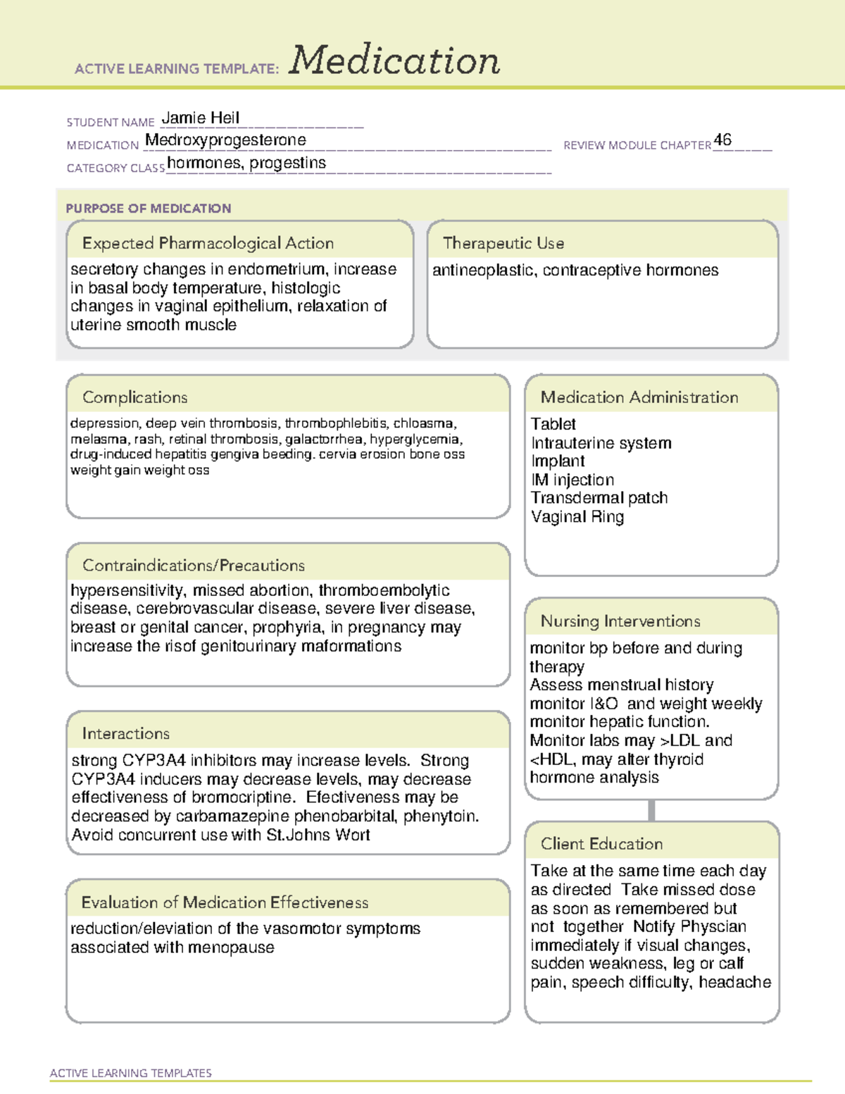 Medroxyprogesterone - medication card - ACTIVE LEARNING TEMPLATES ...