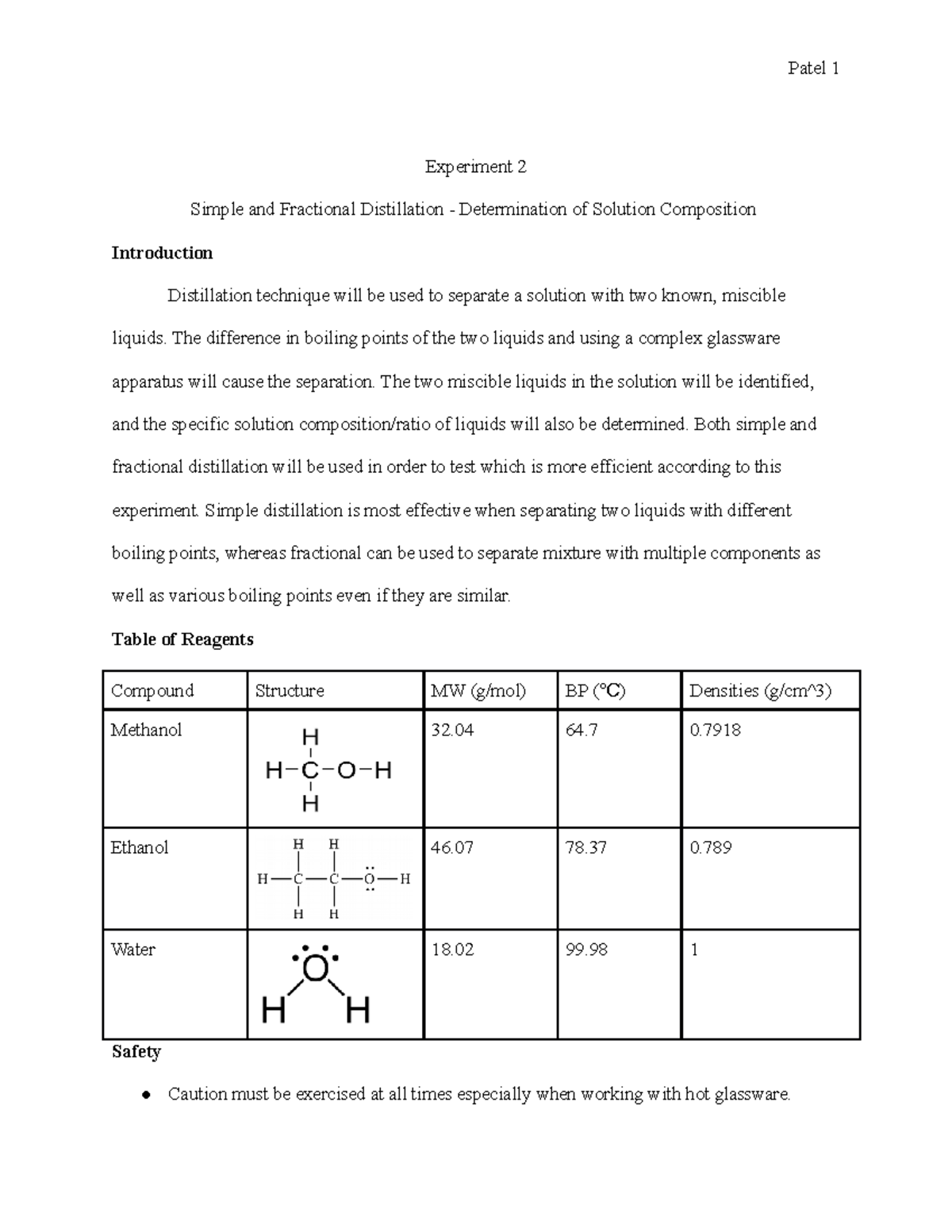 Pre Lab 2 - Complete Pre Lab of CHEM 2211 including introduction, table ...