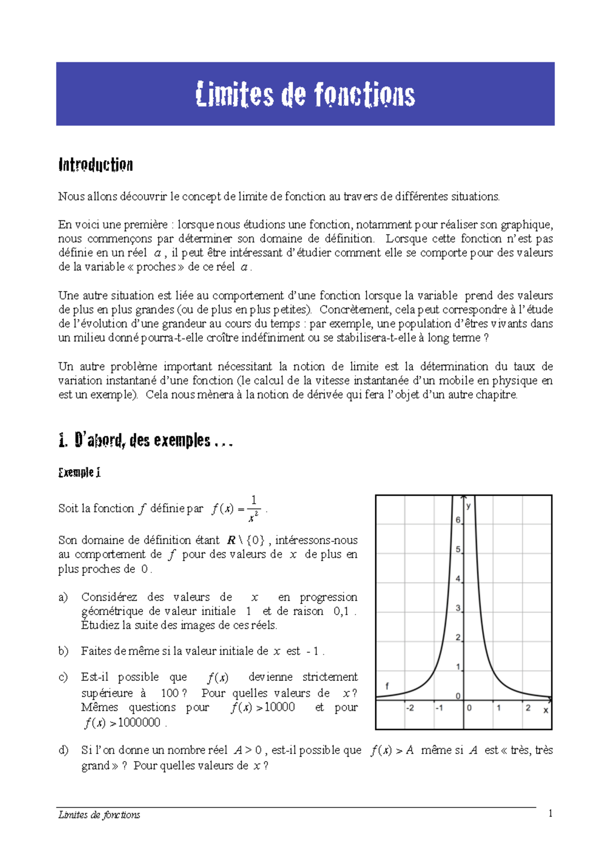 Limites et asymptotes - erfzef reznfjzrf aenrjiern q - Limites de ...
