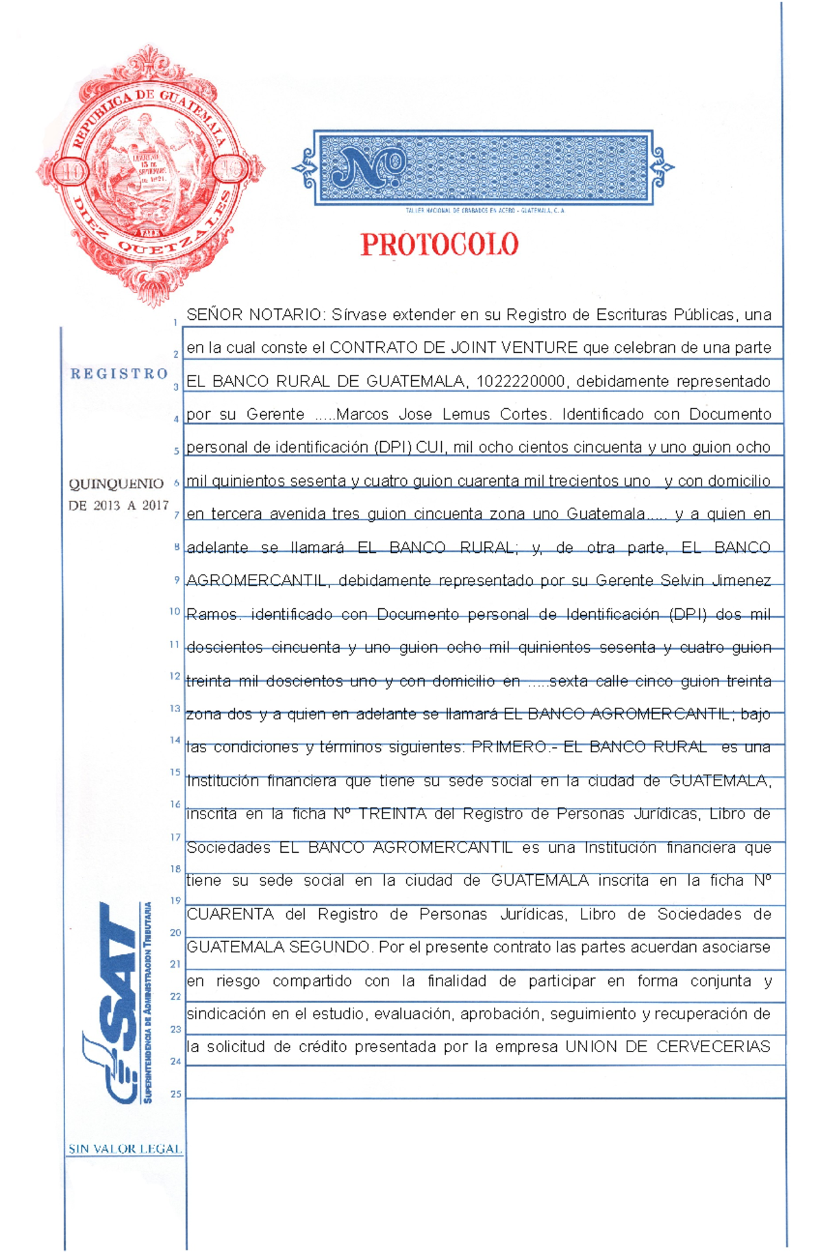 Hoja de protocolo - SEÑOR NOTARIO: Sírvase extender en su Registro de Escrituras Públicas, una ...