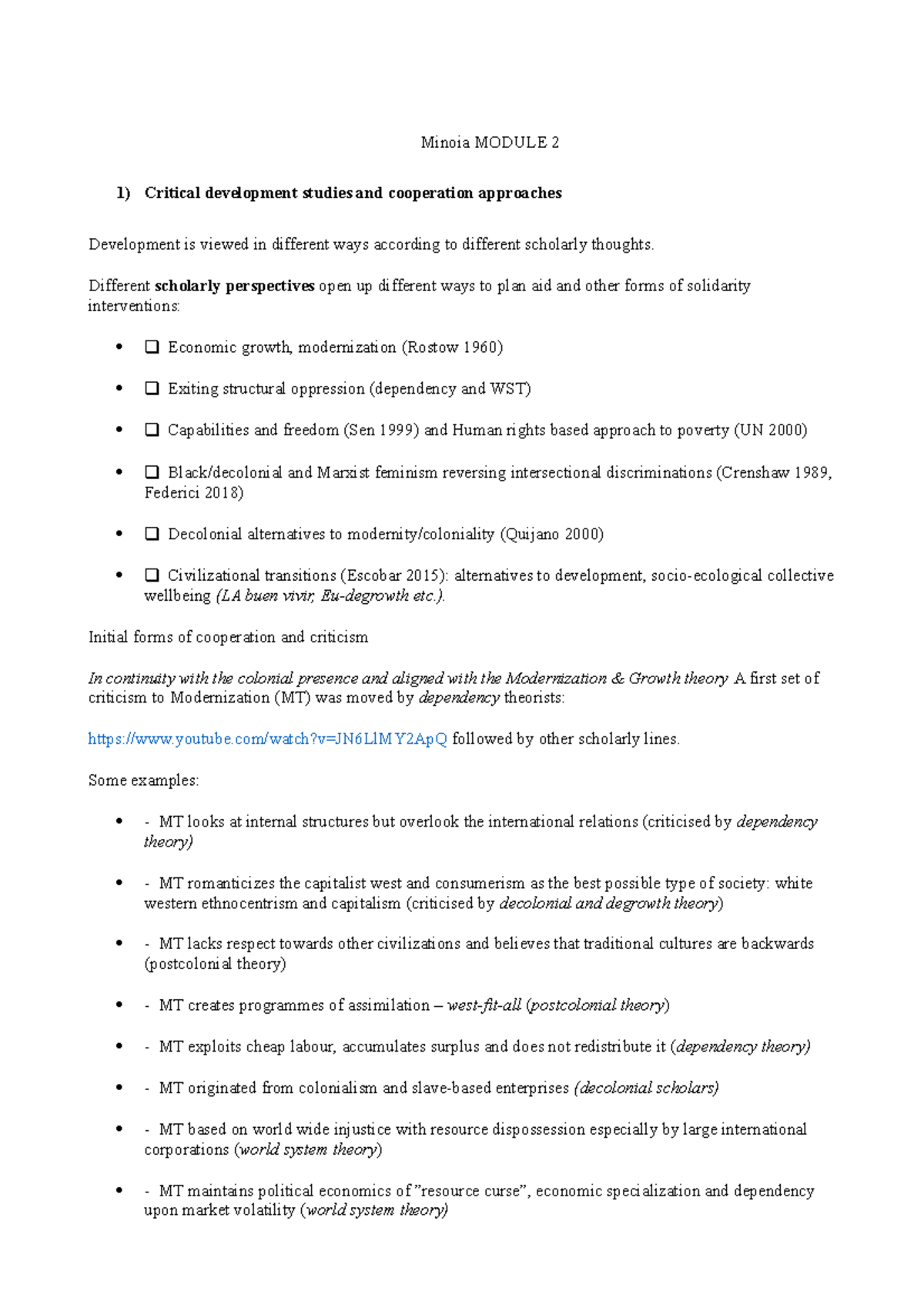 Minoia Module 2 - Minoia MODULE 2 1) Critical development studies and ...
