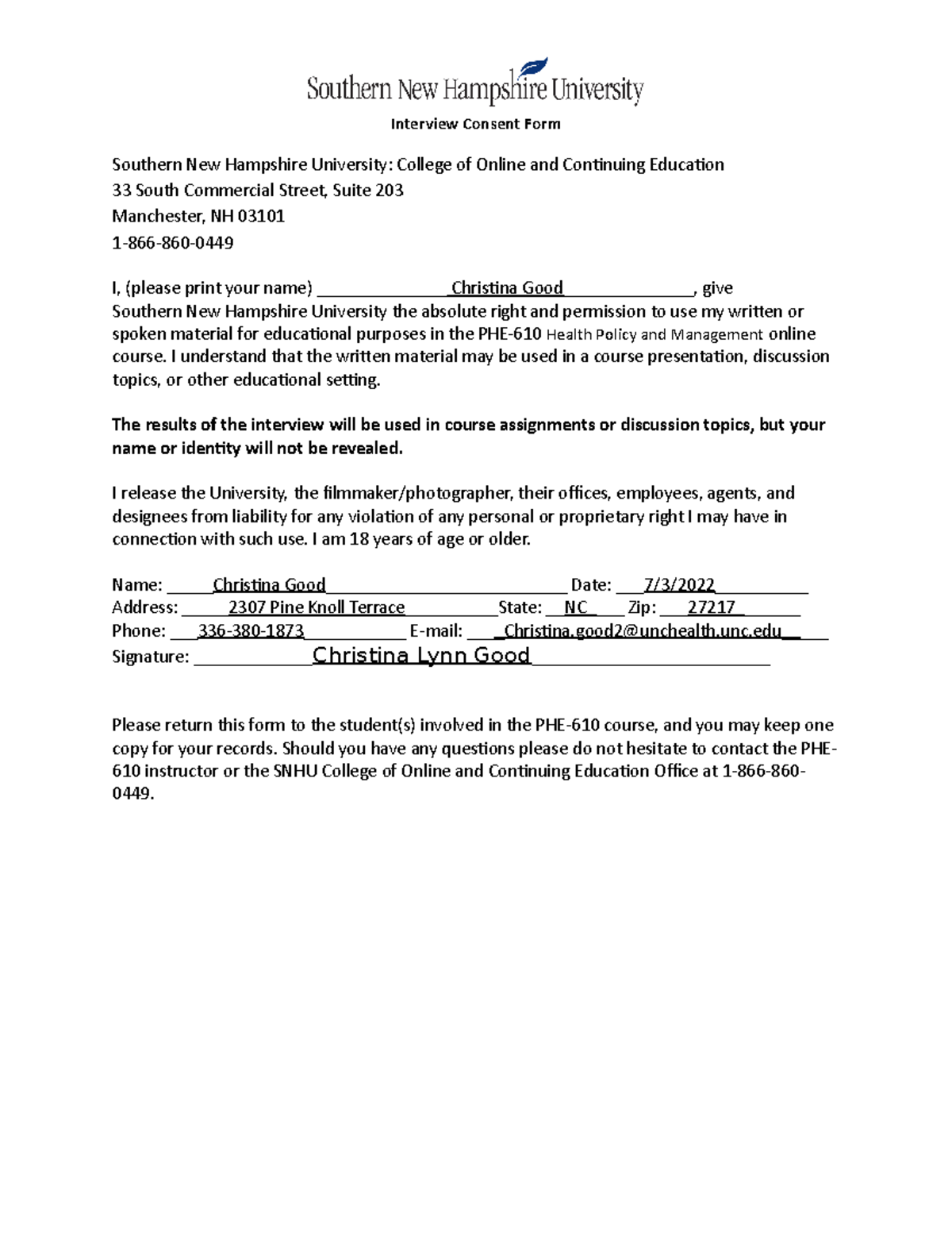 PHE 610 Interview Consent Form Signed - Interview Consent Form Southern ...
