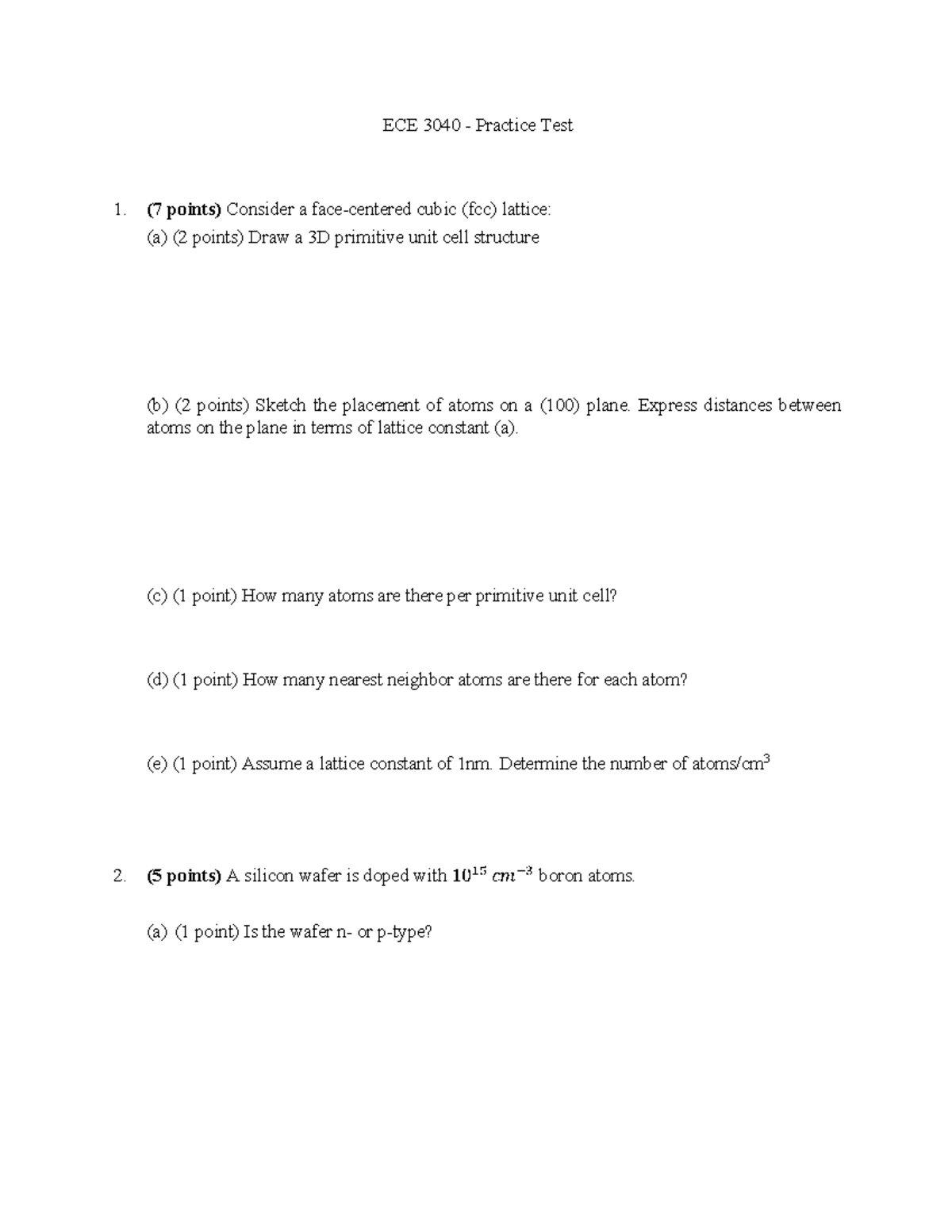 ECE3040 Practice Test - ECE 3040 - Practice Test (7 points) Consider a ...