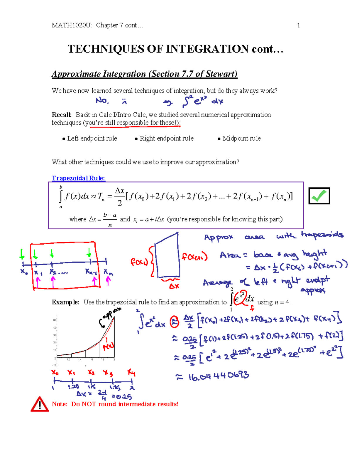 Mod3b numericalimproper - MATH1020U: Chapter 7 1 TECHNIQUES OF ...