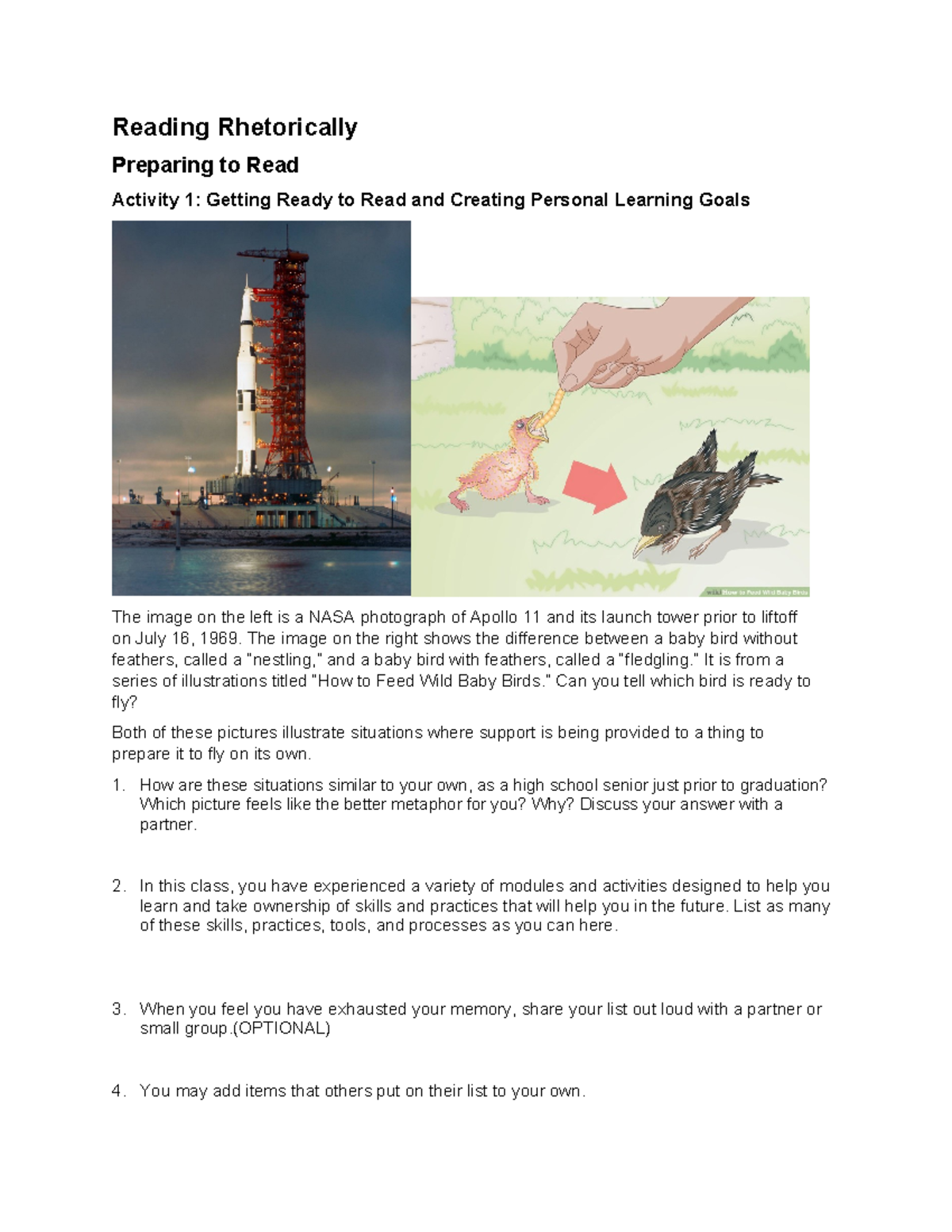 Act 1 - Reading Rhetorically Preparing to Read Activity 1: Getting ...