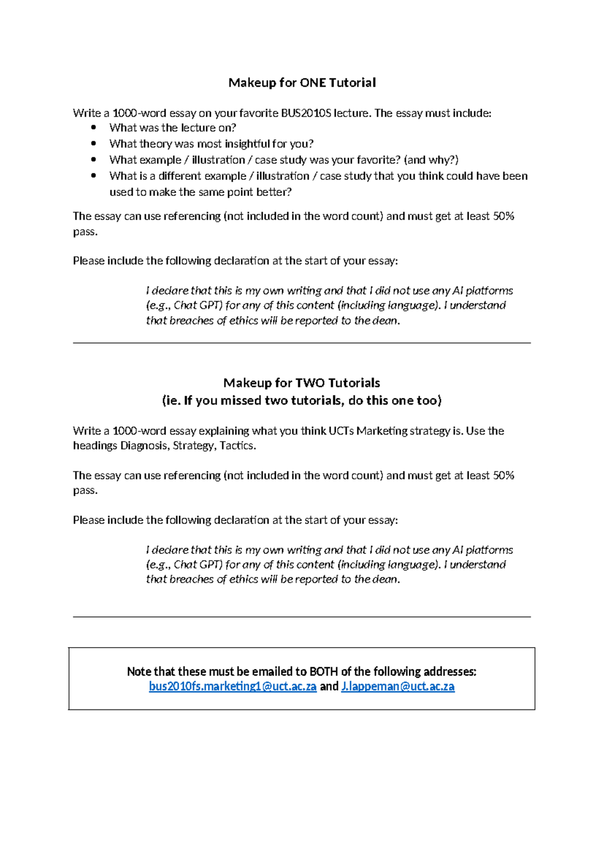 Makeup Assignments (Missed tutorials) - Makeup for ONE Tutorial Write a ...