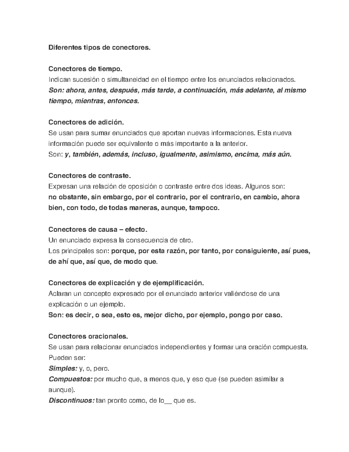 Diferentes tipos de conectores - Conectores de tiempo. Indican sucesión ...