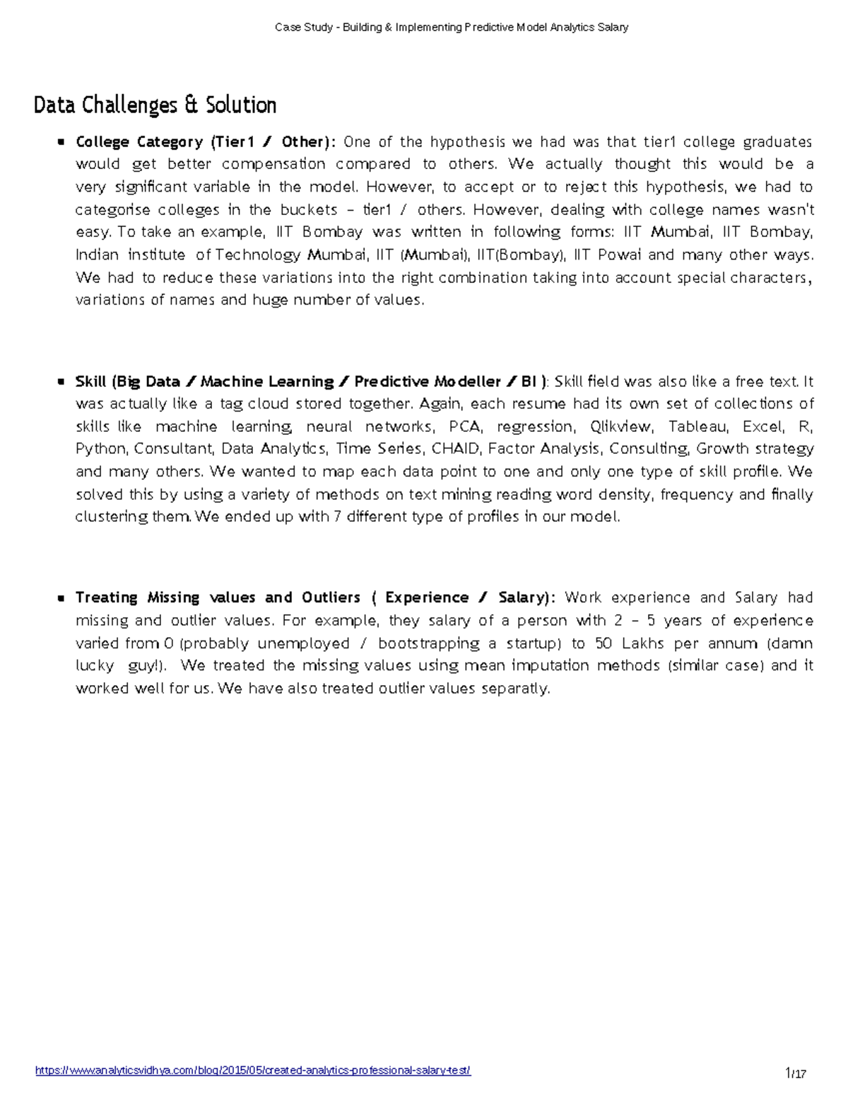 Management report three - Data Challenges & Solution College Category ...