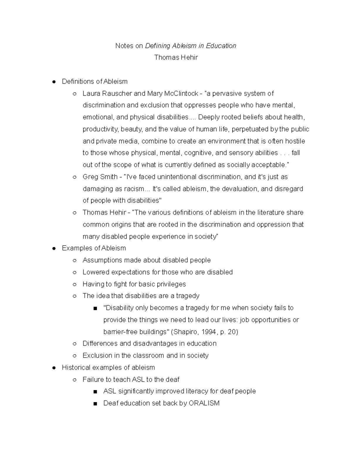 Ableism Notes - Notes on Defining Ableism in Education Thomas Hehir ...