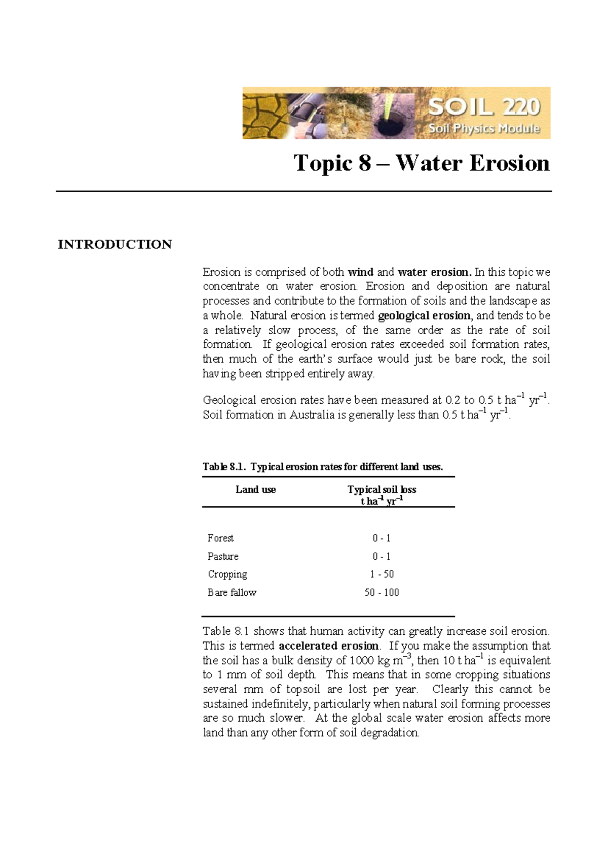 Topic 8 - soil erosion - Lecture notes 8 - Topic 8 – Water Erosion ...