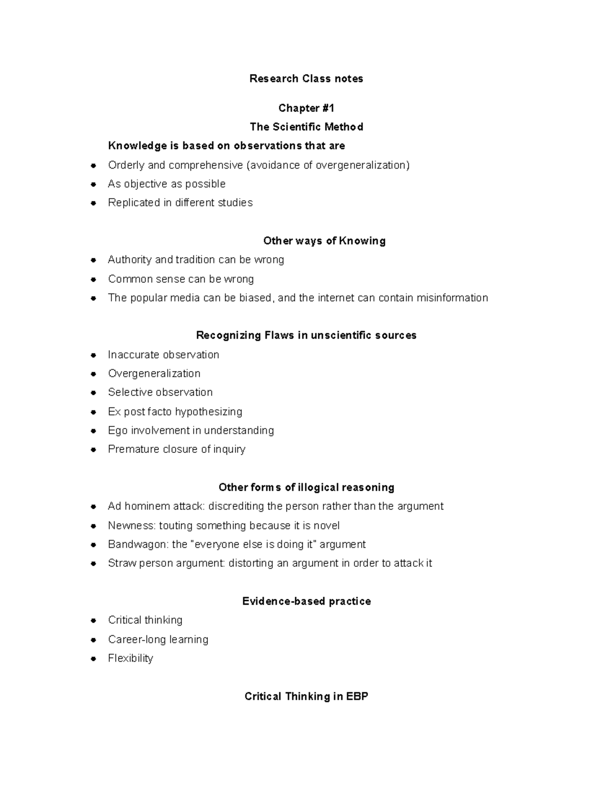 Research Class notes - Research Class notes Chapter # The Scientific ...