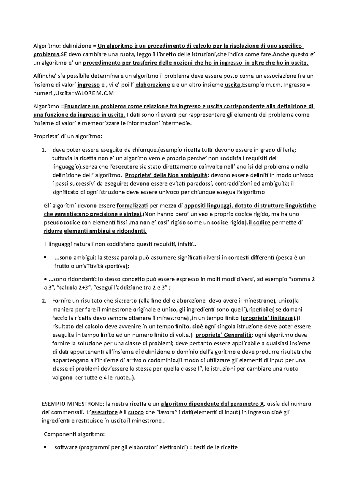 Algoritmo - appunti algoritmi informatica - Algoritmo: definizione = Un ...