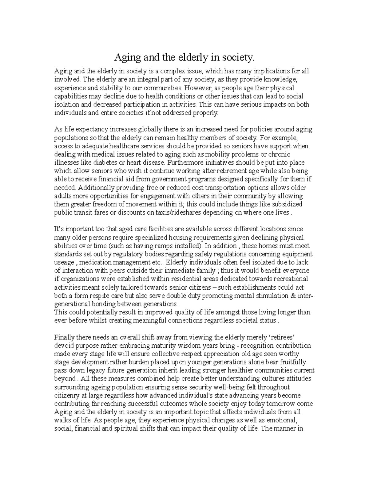 introductory sociology - Aging and the elderly in society. Aging and ...