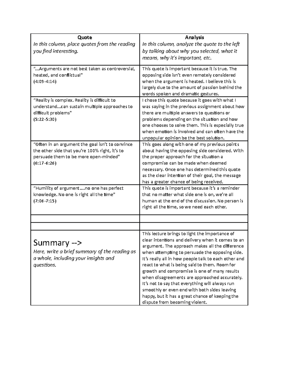 Lecture Video 1 Quote Sheet - Quote In this column, place quotes from ...