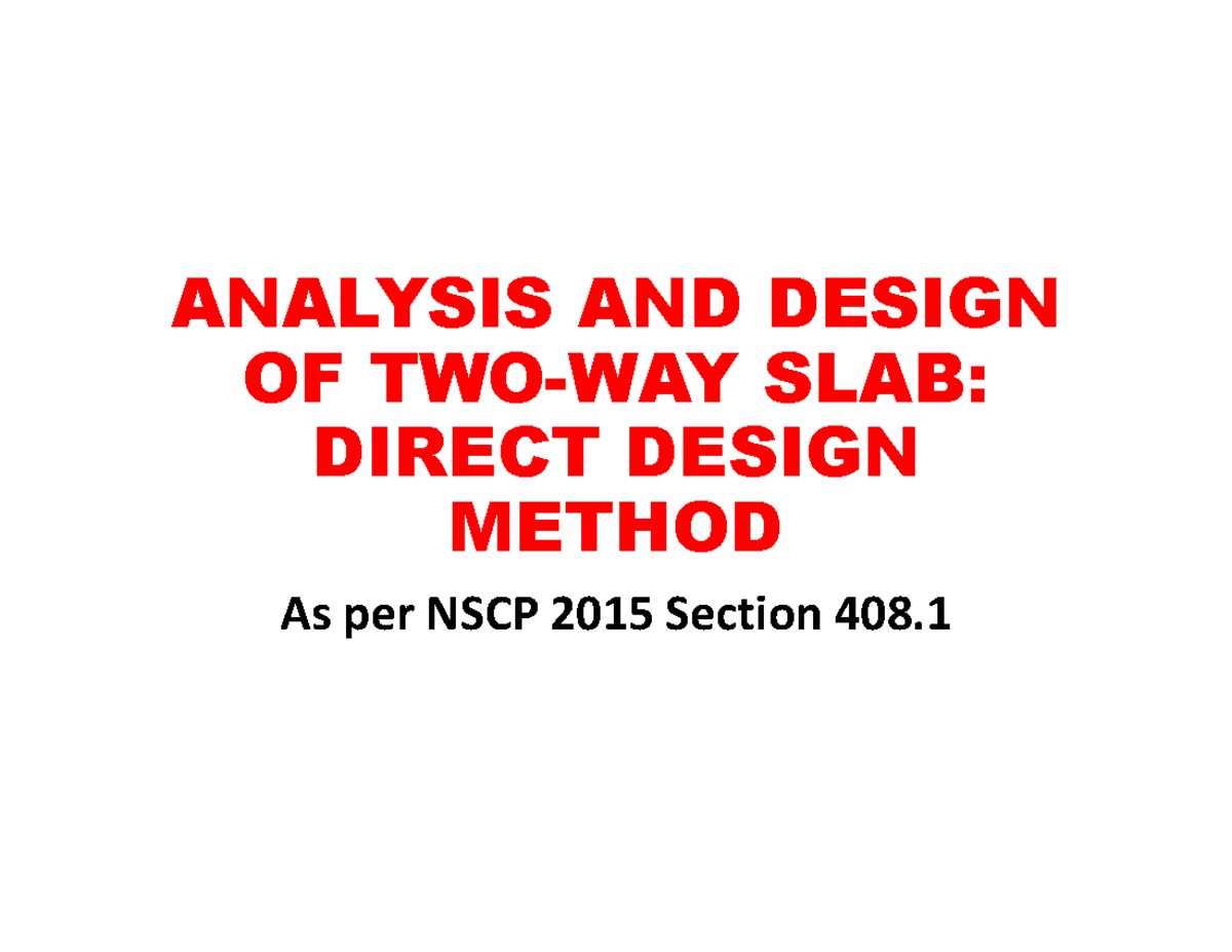 Analysis AND Design OF TWO WAY SLAB Direct Design Method - ANALYSIS AND ...