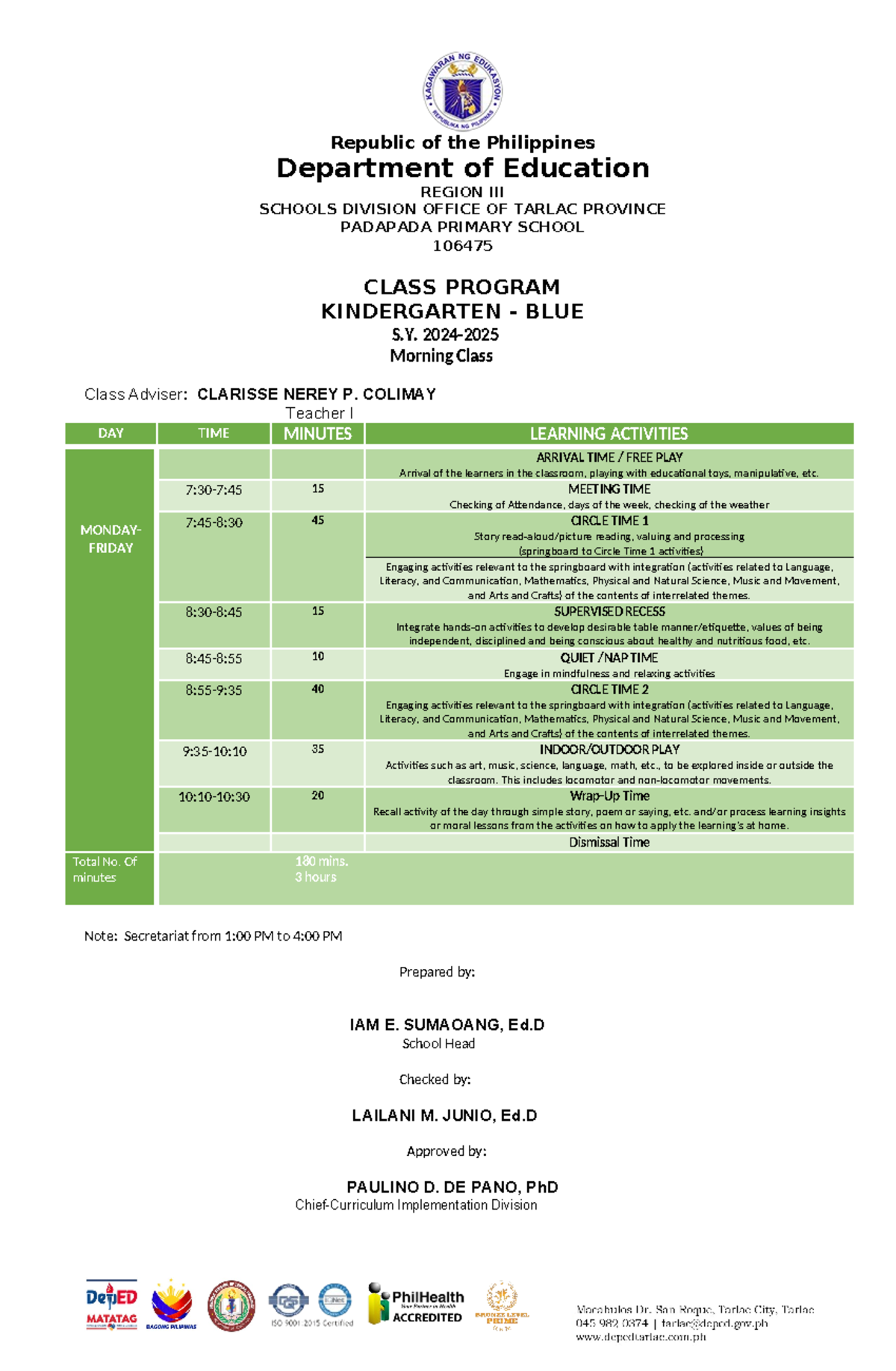 K to 6 Class Program- Final - Department of Education REGION III ...