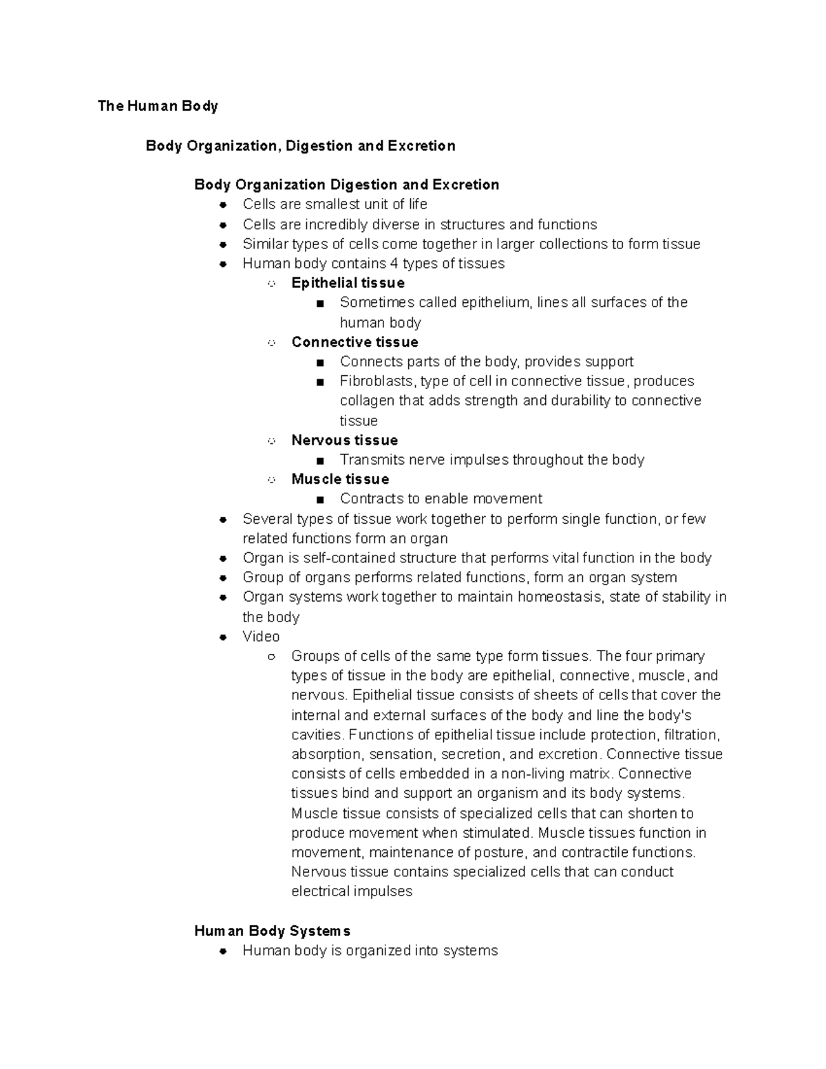 The Human Body - The Human Body Body Organization, Digestion and ...