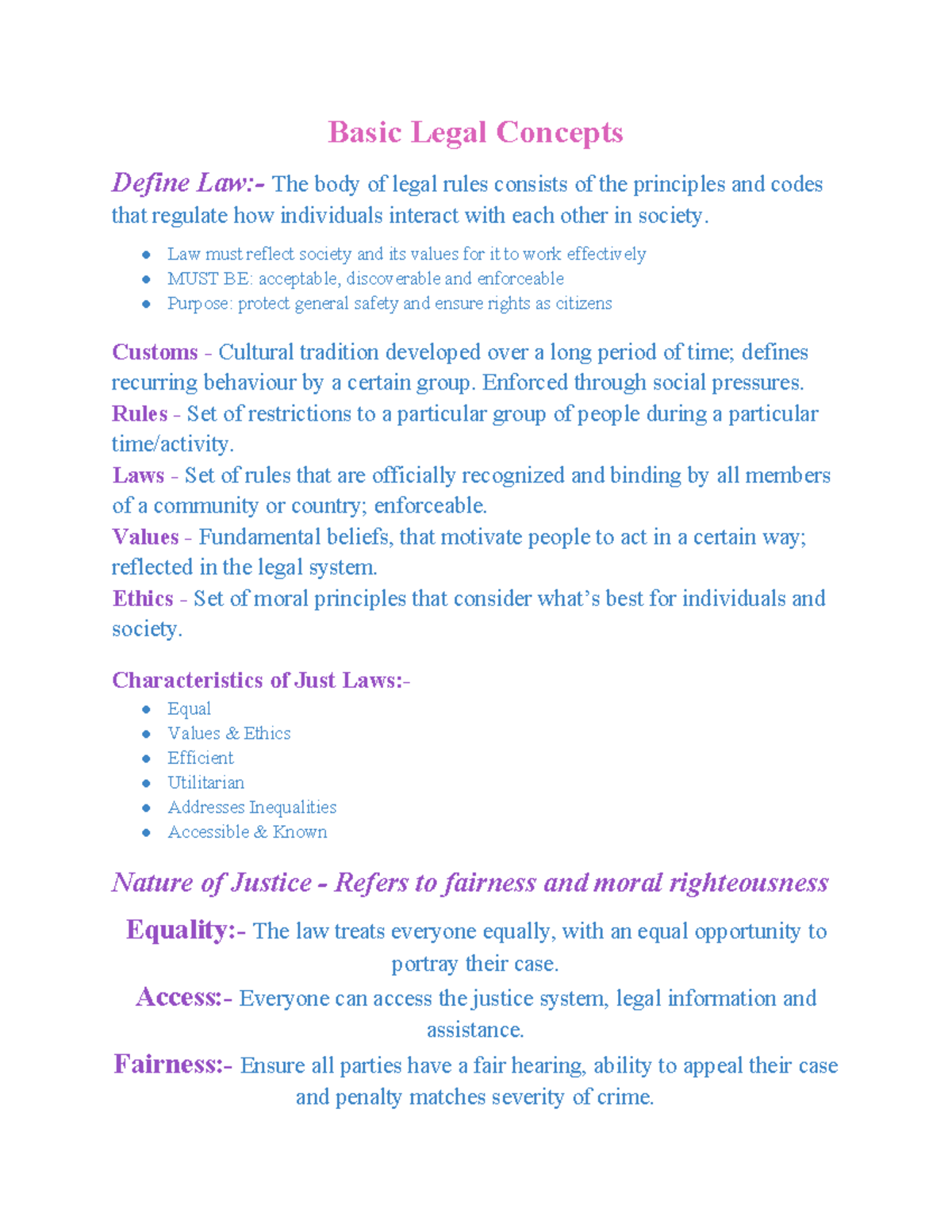 Basic Legal Concepts - This is only a small part of the syllabus, but I ...