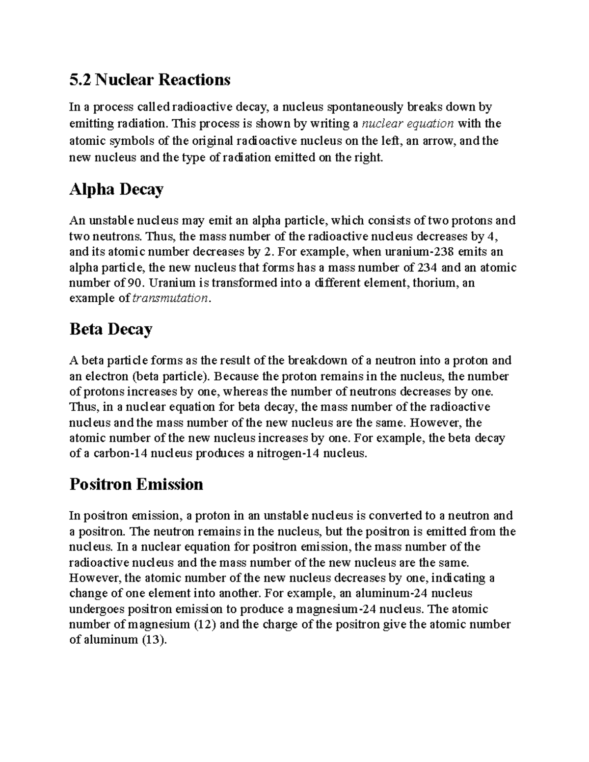 Chemistry ch5 notes - 5 Nuclear Reactions In a process called ...