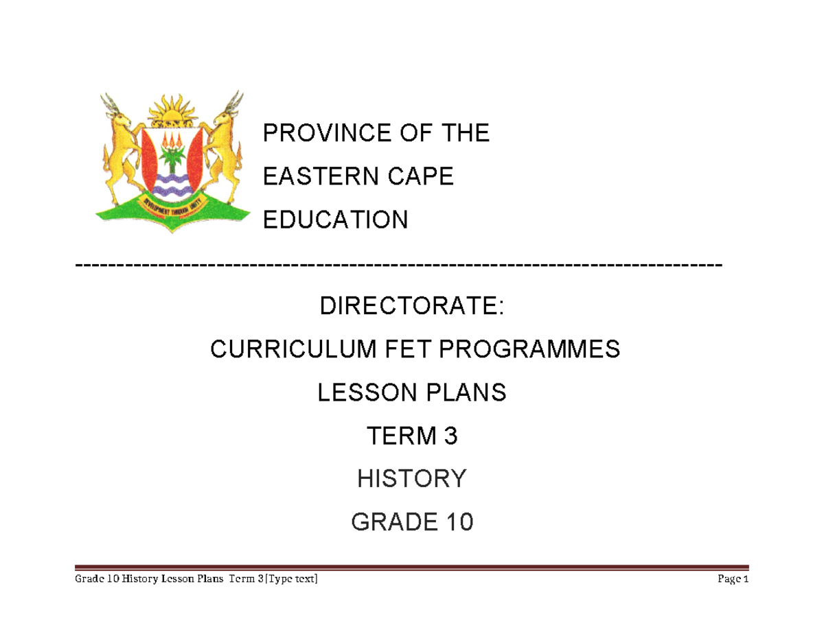 Lesson Plan Term 3 grade 10 (TEC1501) - history caps curriculum 2024 on ...